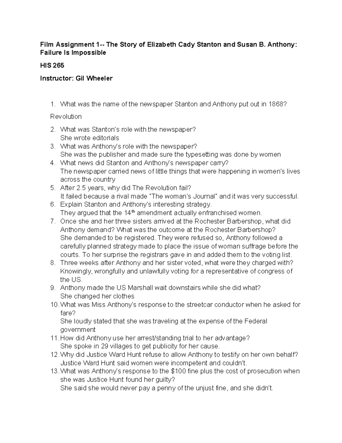 HIS 265-Stanton-Anthony Questions film assignment - Film Assignment 1 ...