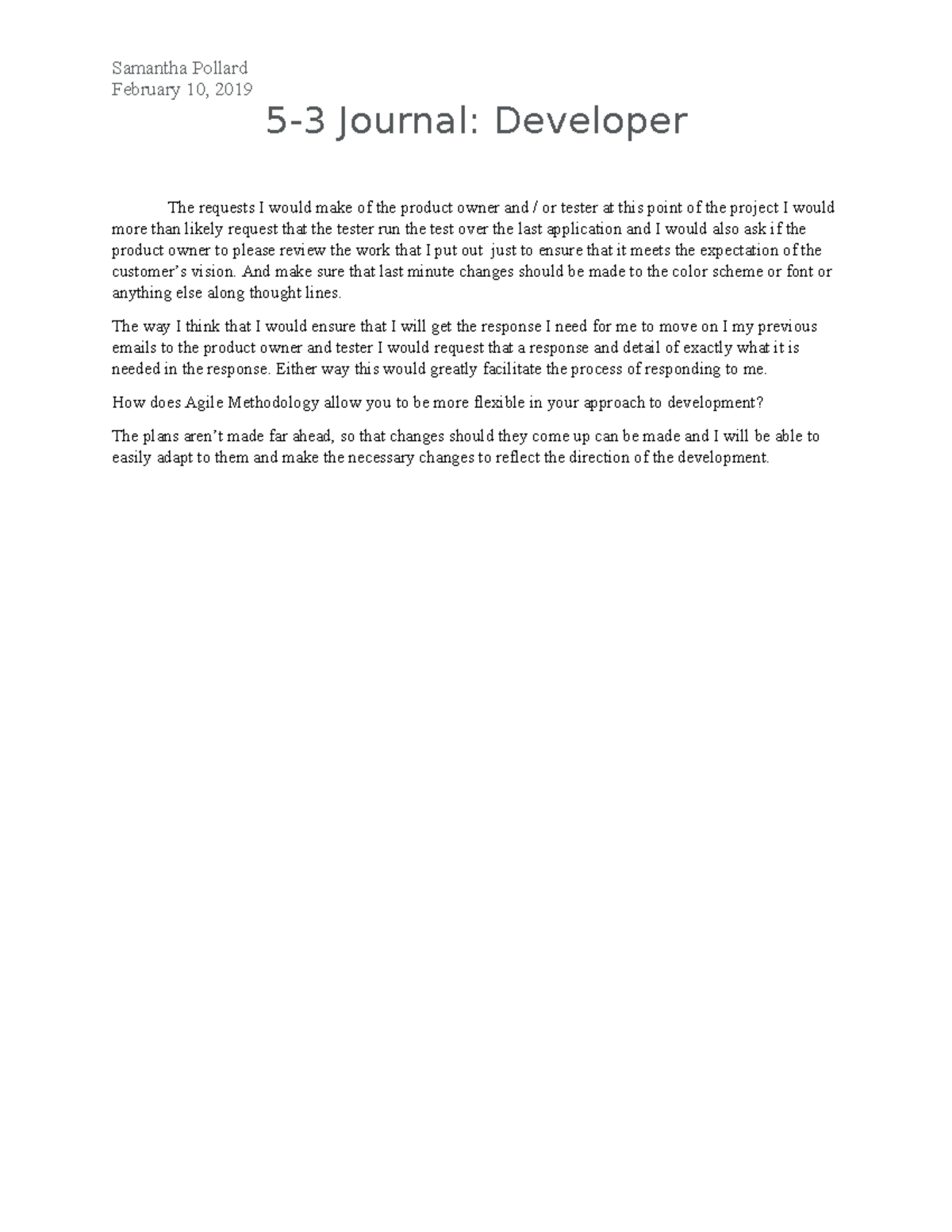 5-3 Journal Developer - not available just an essay - Samantha Pollard ...