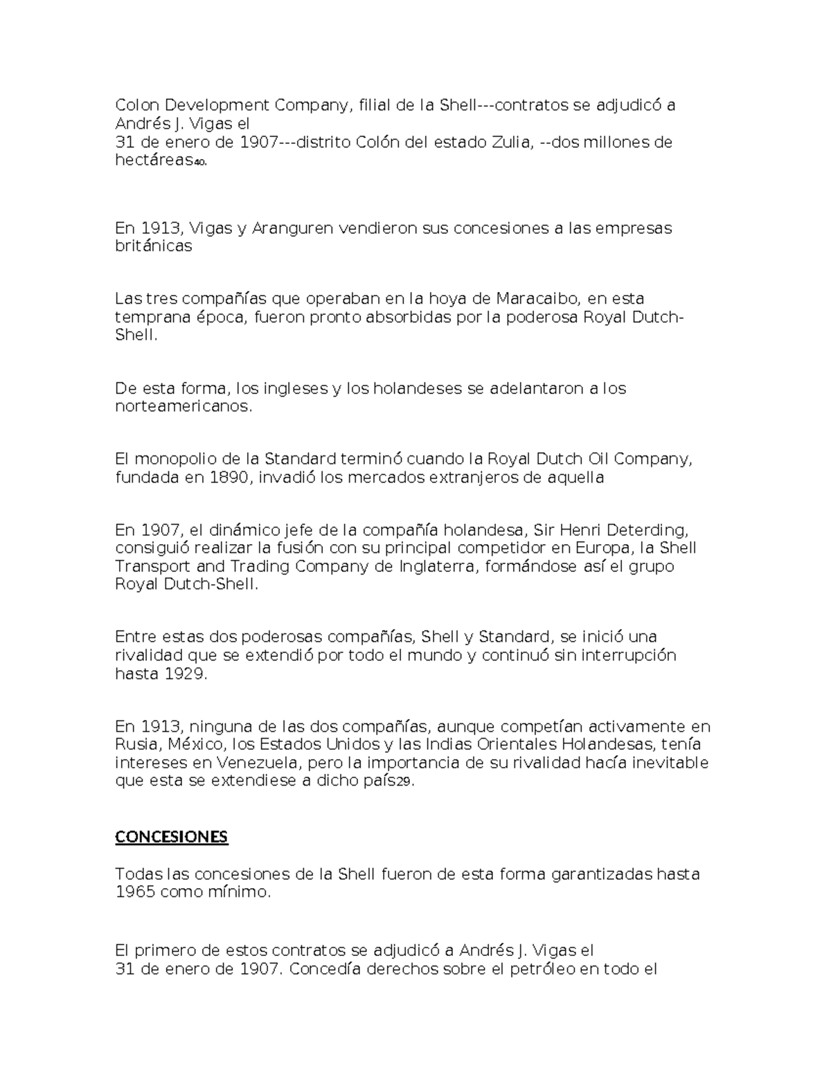 Concesiones petroleras - Colon Development Company, filial de la Shell ...