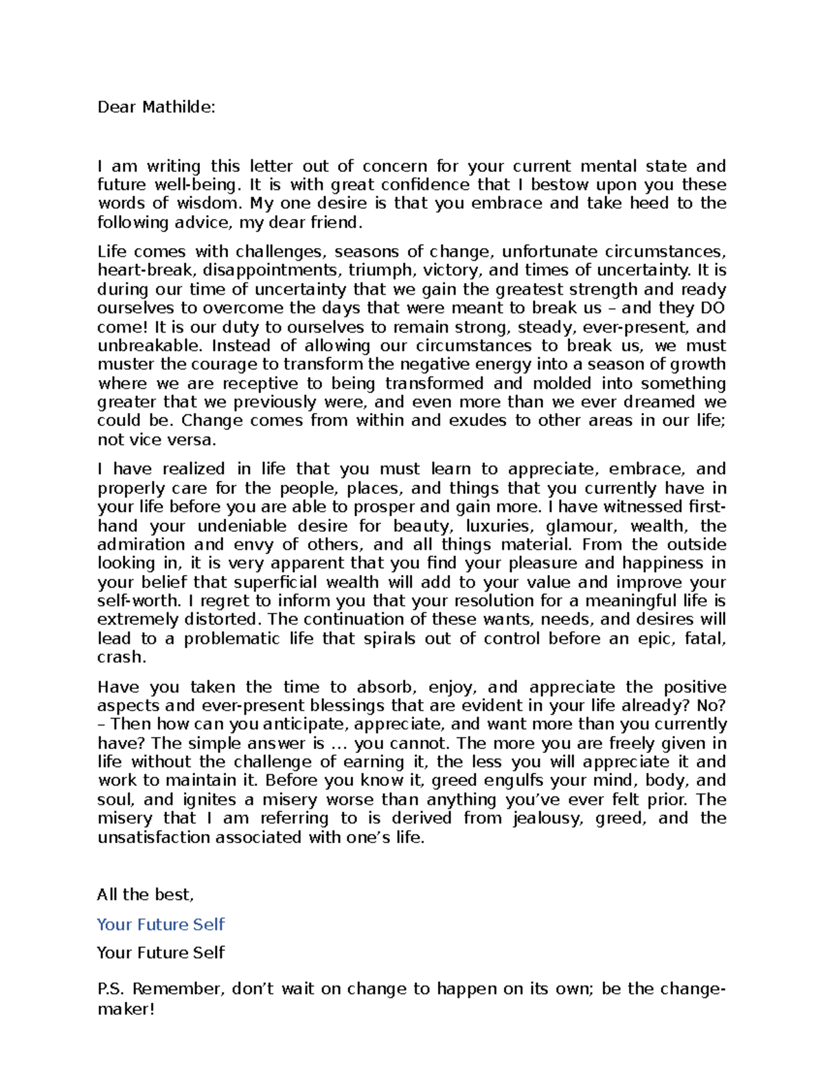 A Letter to Madame Loisel - Dear Mathilde: I am writing this letter out ...