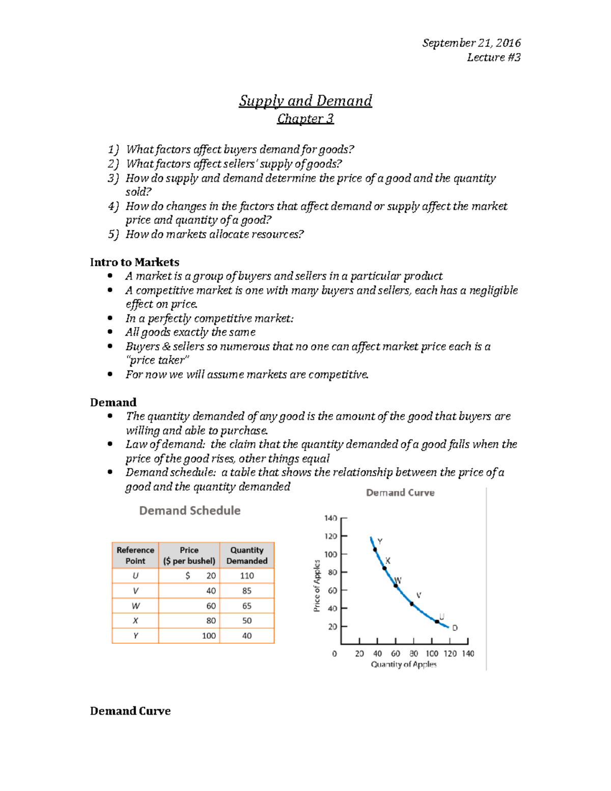 Docx-10 - lecture notes - September 21, 2016 Lecture #3 Supply and ...