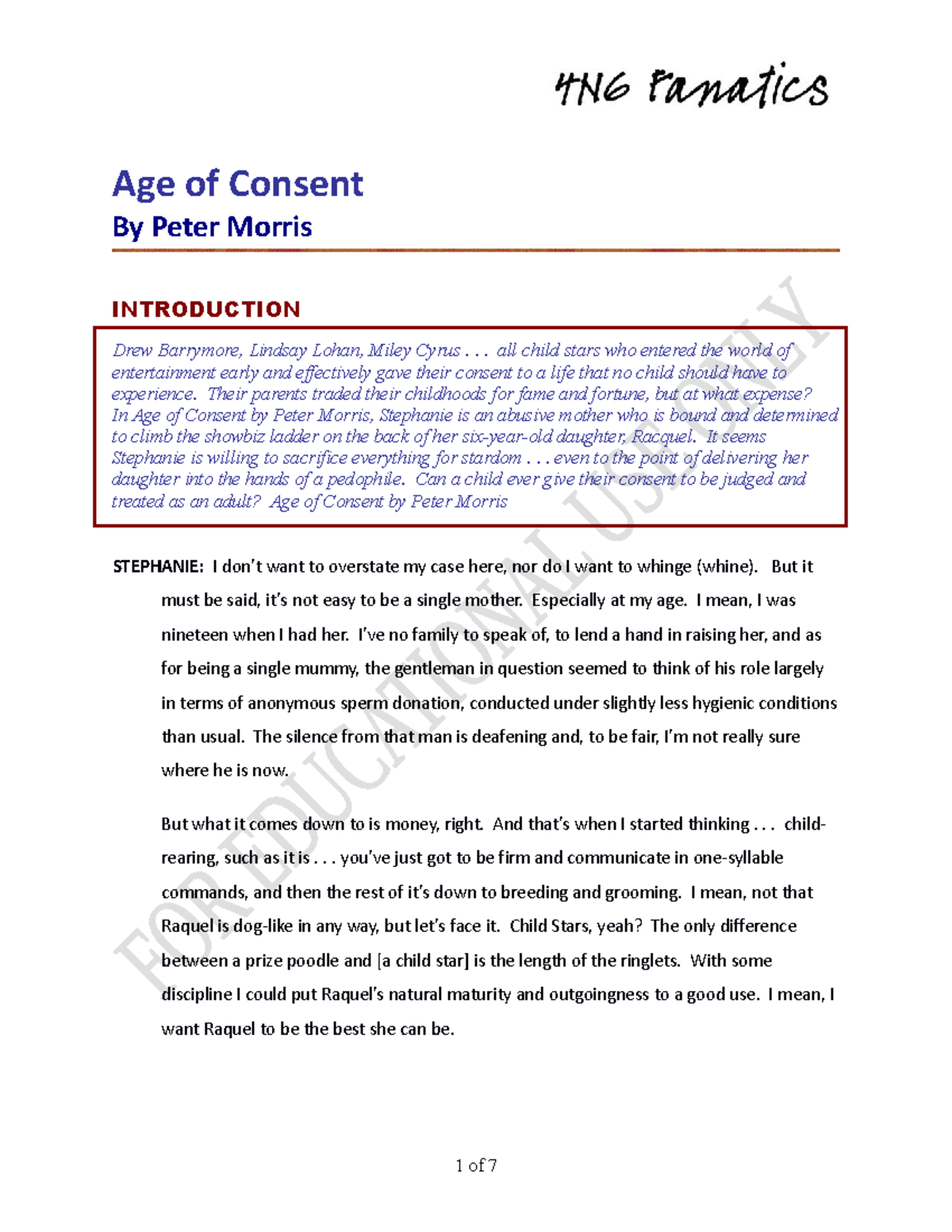 Age of Consent - ertyerty - Age of Consent By Peter Morris INTRODUCTION ...