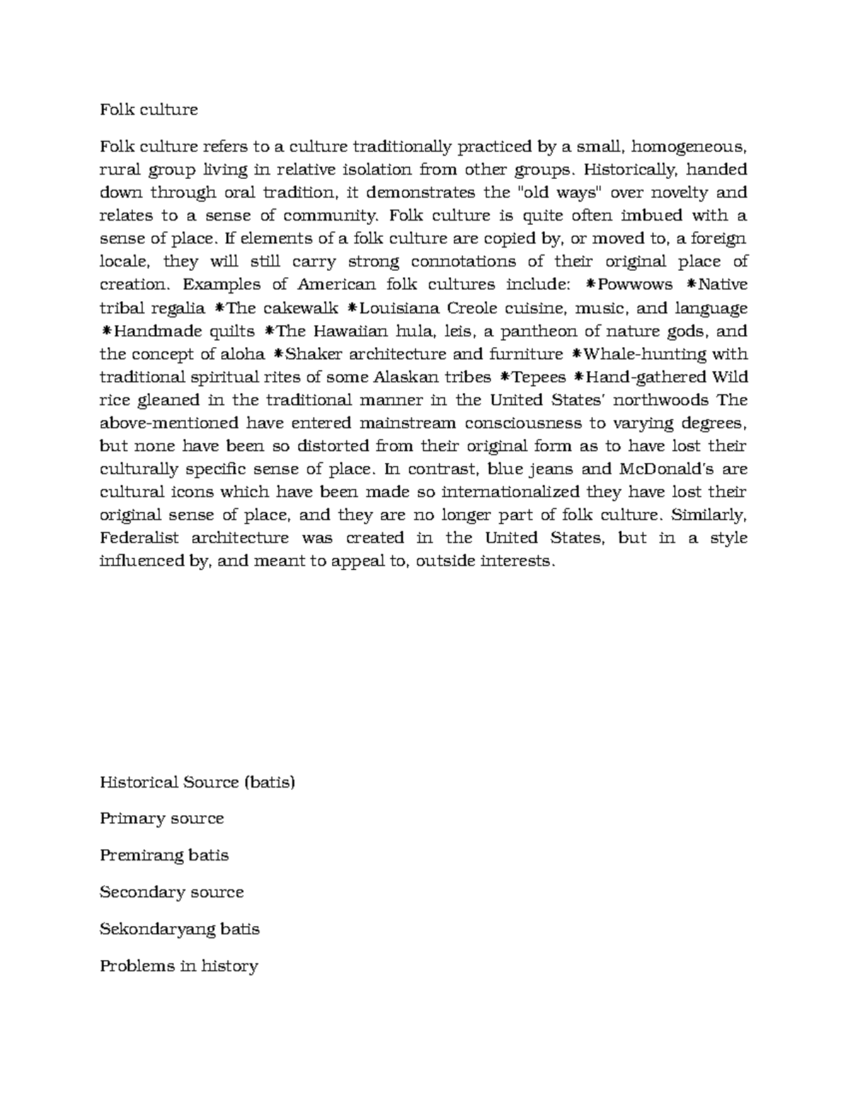 Folk culture - Lecture notes 4 - Social Studies - PangSU - Studocu