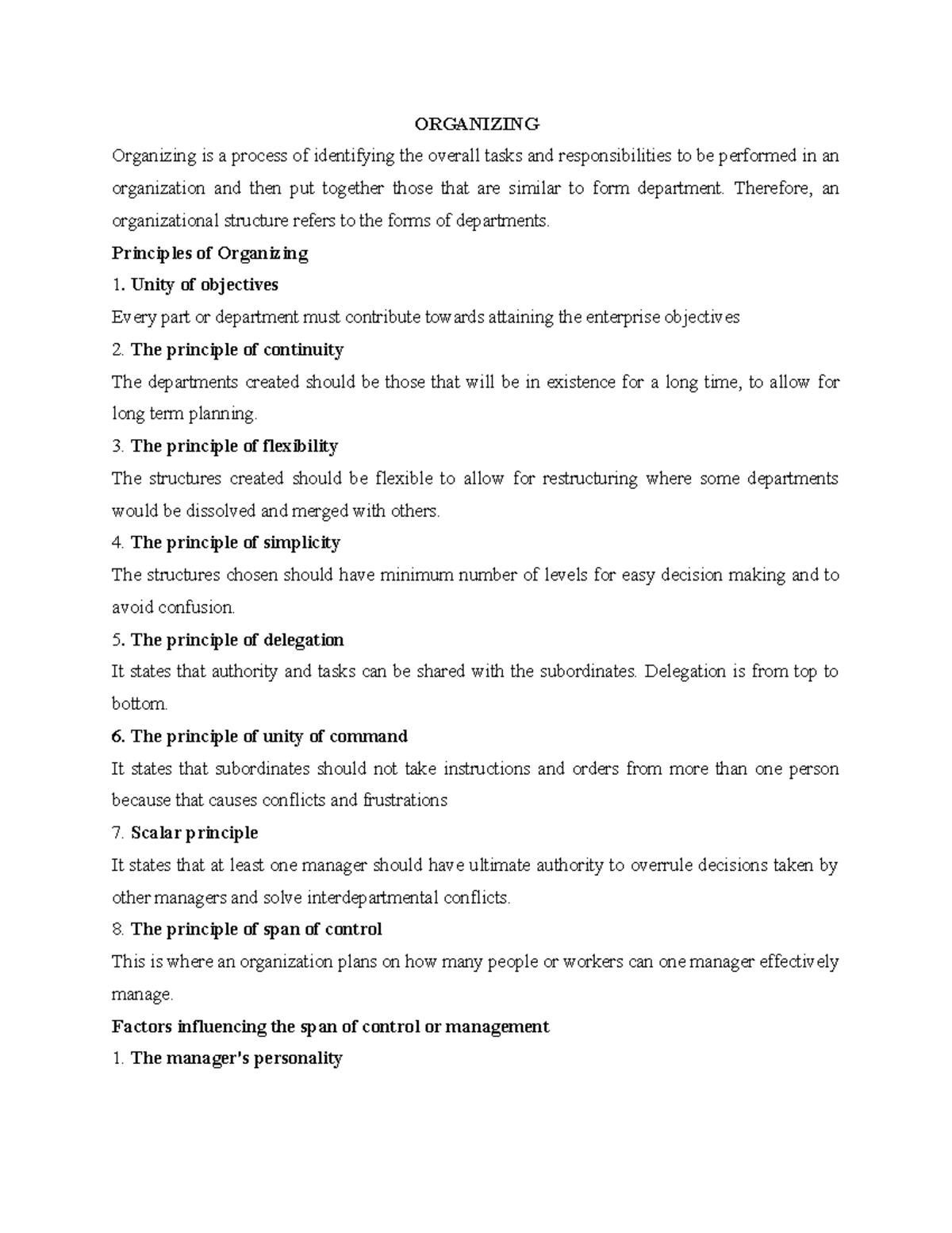 Organizing - a good course - ORGANIZING Organizing is a process of ...