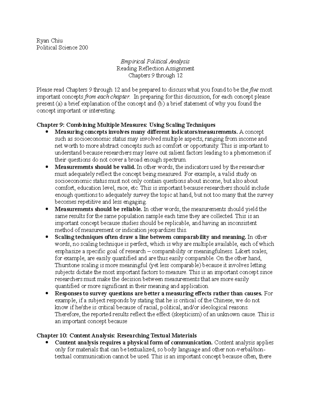 Textbook Assignment 3 - for POLS 200 by Dr. Robert Bruhl - Ryan Chiu ...