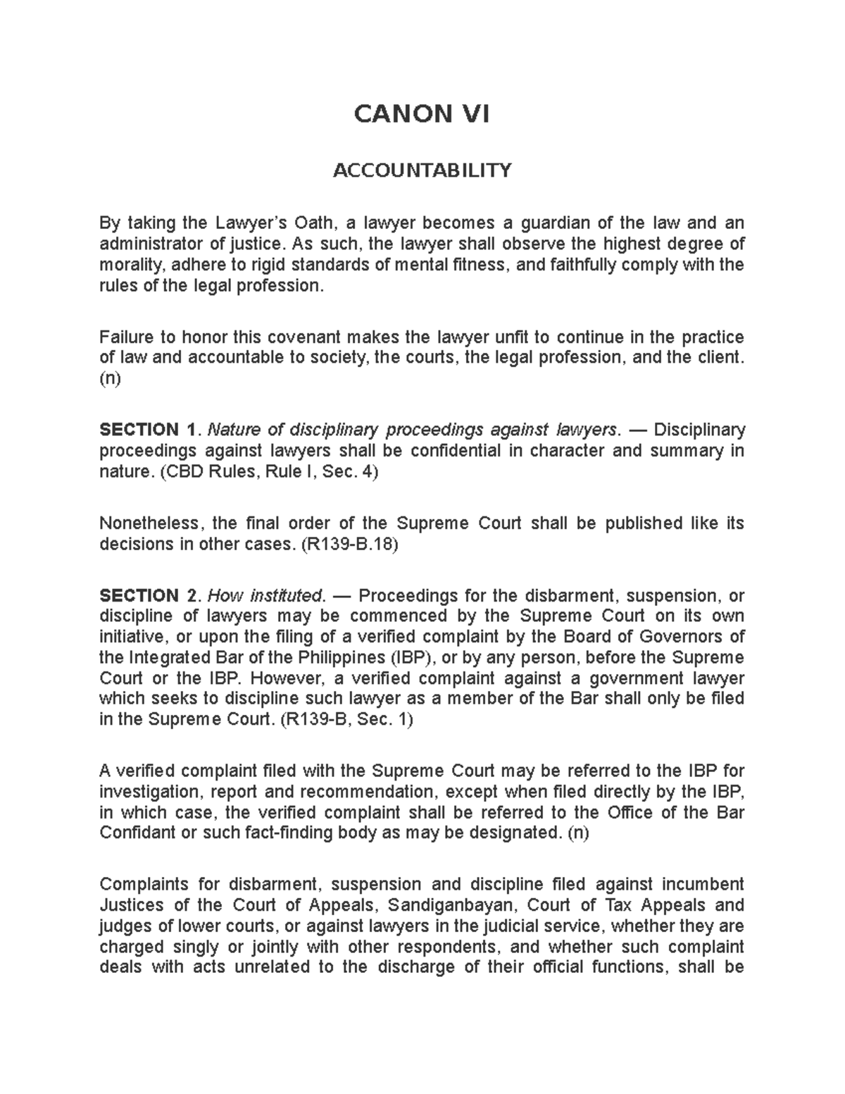 Canon VI of Code of Professional Responsibility - CANON VI ...