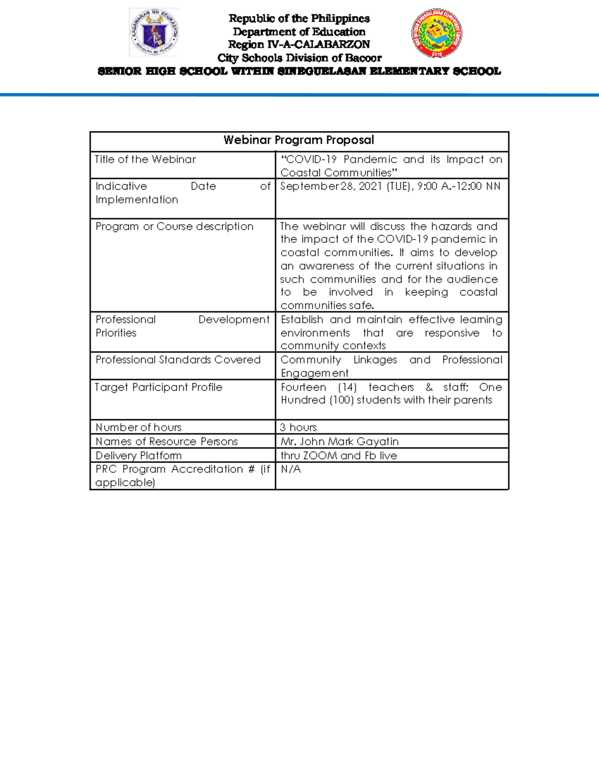 YES-O Webinar Proposal - Department of Education Region IV-A-CALABARZON ...
