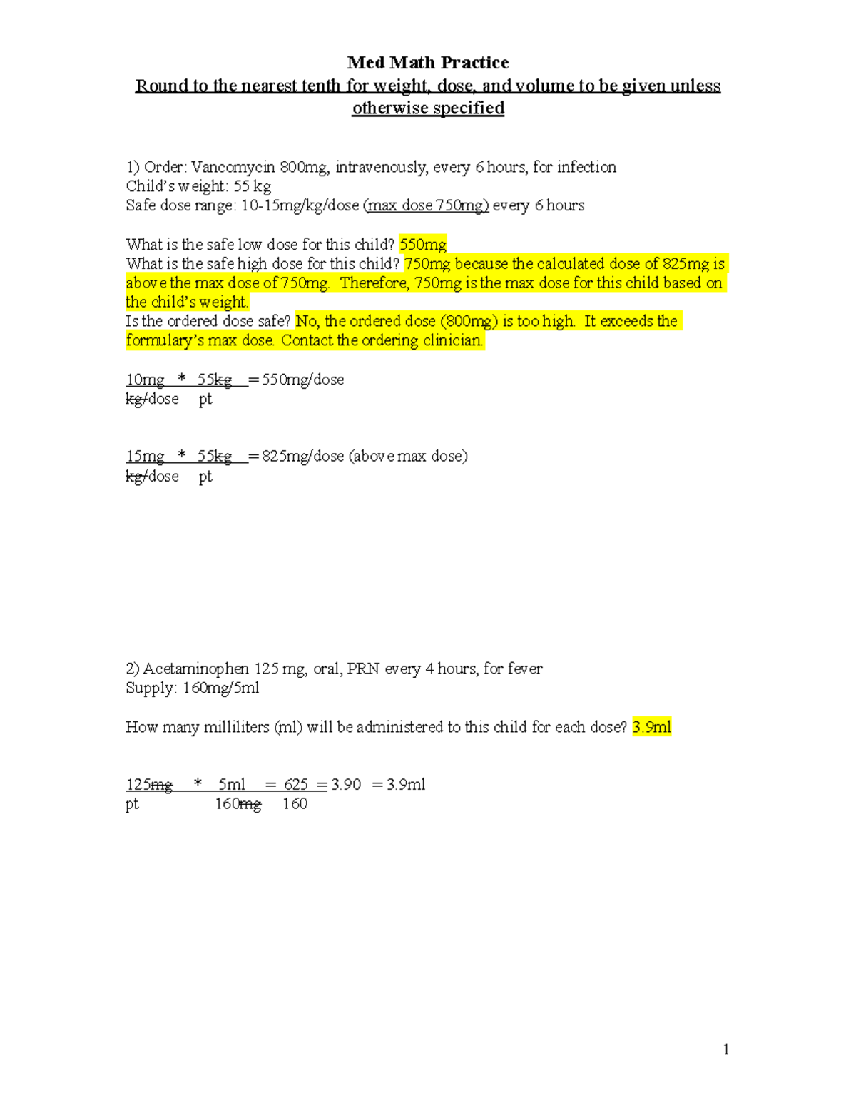Med math practice for first class (with answers) - Round to the nearest ...