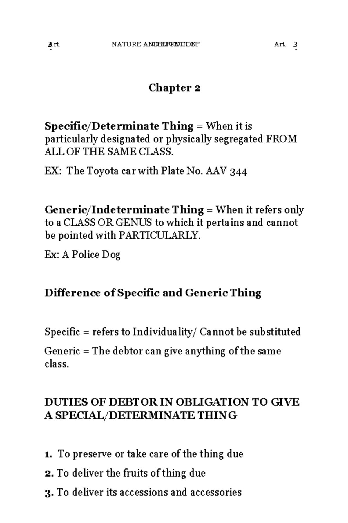 Reviewer chapter 2 - Obli - Chapter 2 Specific/Determinate Thing = When ...