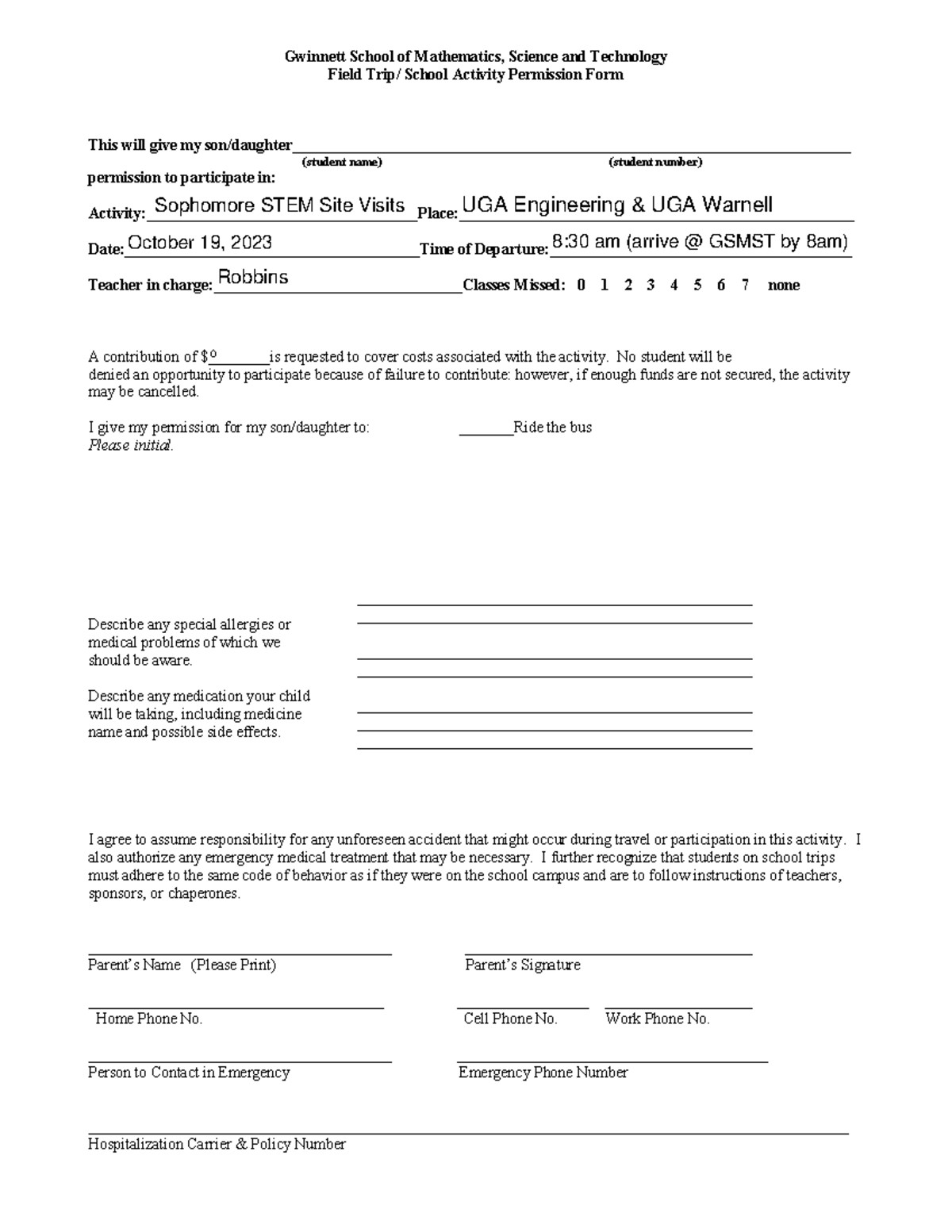 STEM Site Visit Permission 10.19 UGA - Gwinnett School of Mathematics ...