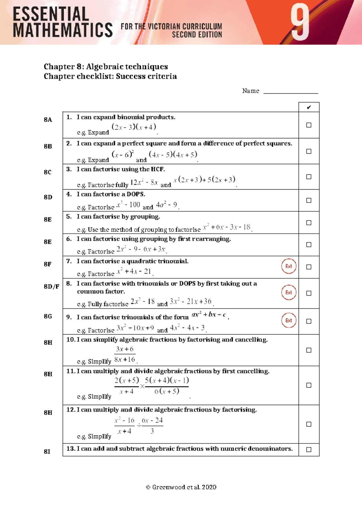Chapter-8-Chapter-checklist - Chapter 8: Algebraic techniques Chapter ...