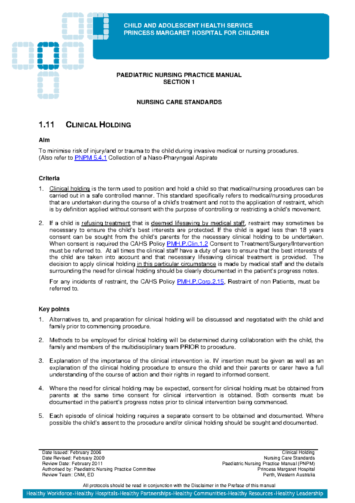 PMH - clinical holding, protocol for rflacc - CHILD AND ADOLESCENT ...