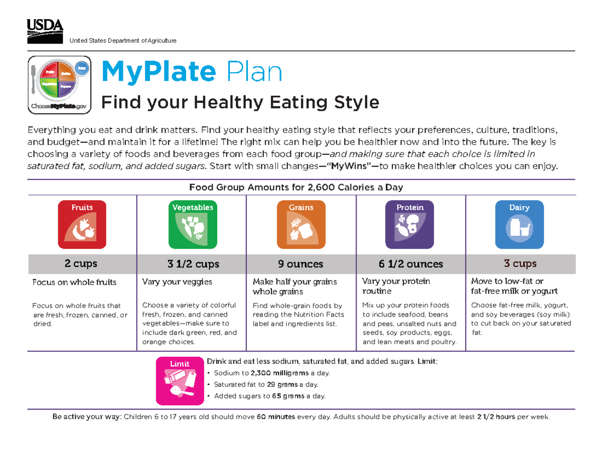 Nutrition Project Sample Pages - MyPlate Plan Find your Healthy Eating ...