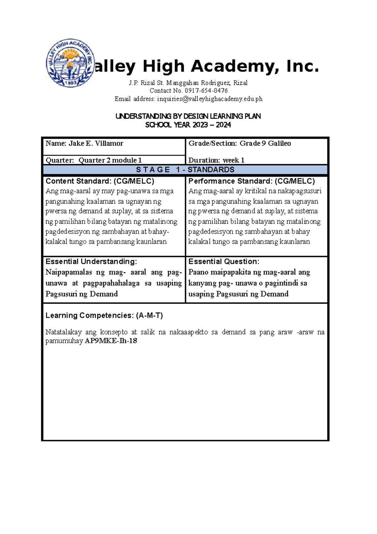 AP 9 2nd quarter 1st Topic - Valley High Academy, Inc. J. Rizal St ...