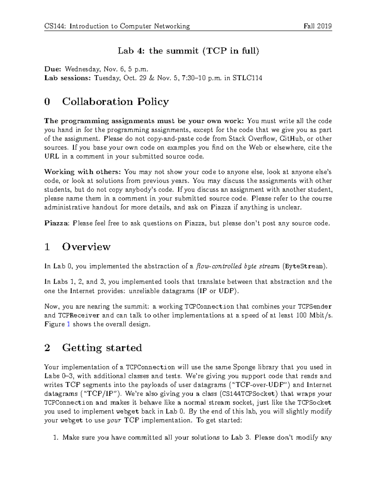 Lab4 - adffdaf - Lab 4: the summit (TCP in full) Due:Wednesday, Nov. 6 ...