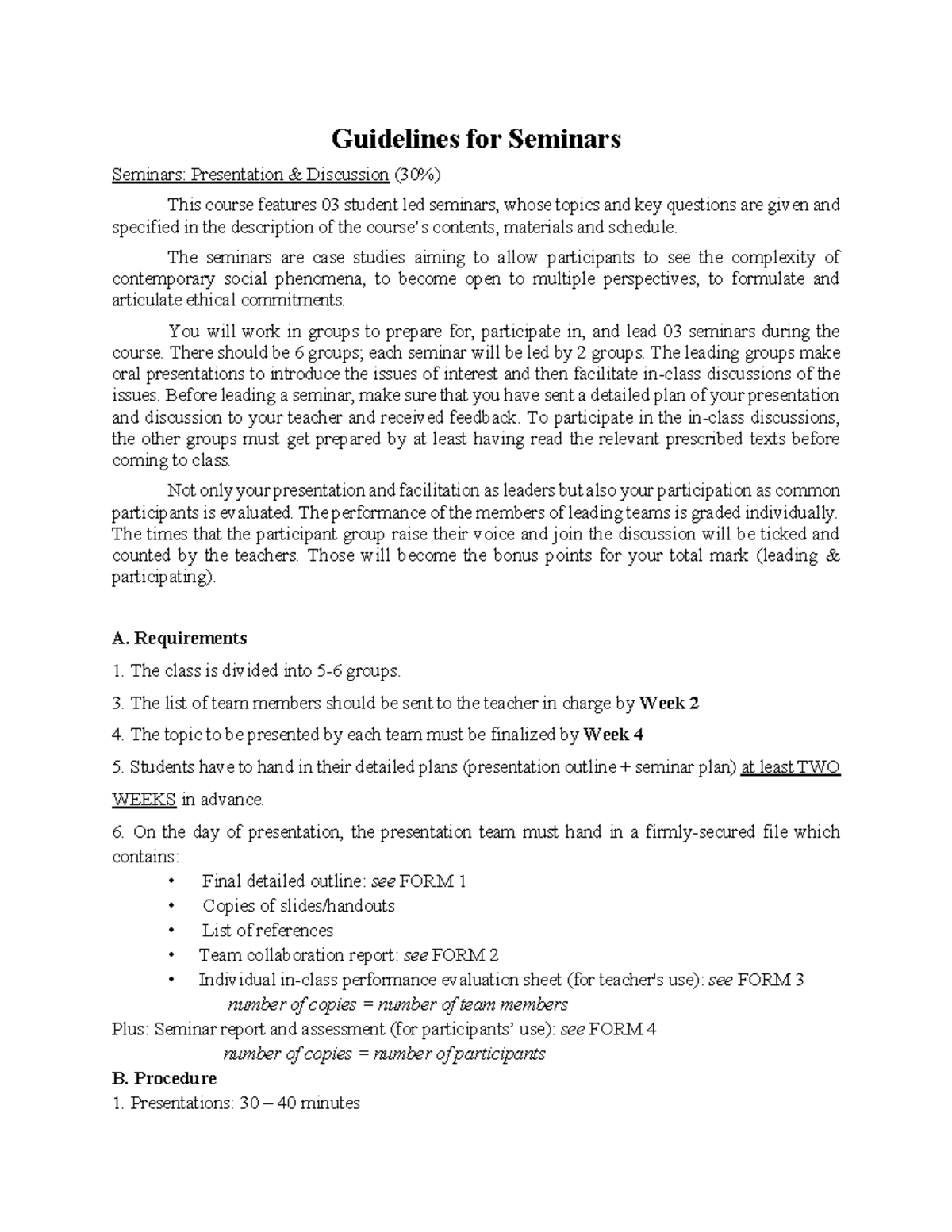 (3) Guidelines for seminars - Guidelines for Seminars Seminars ...