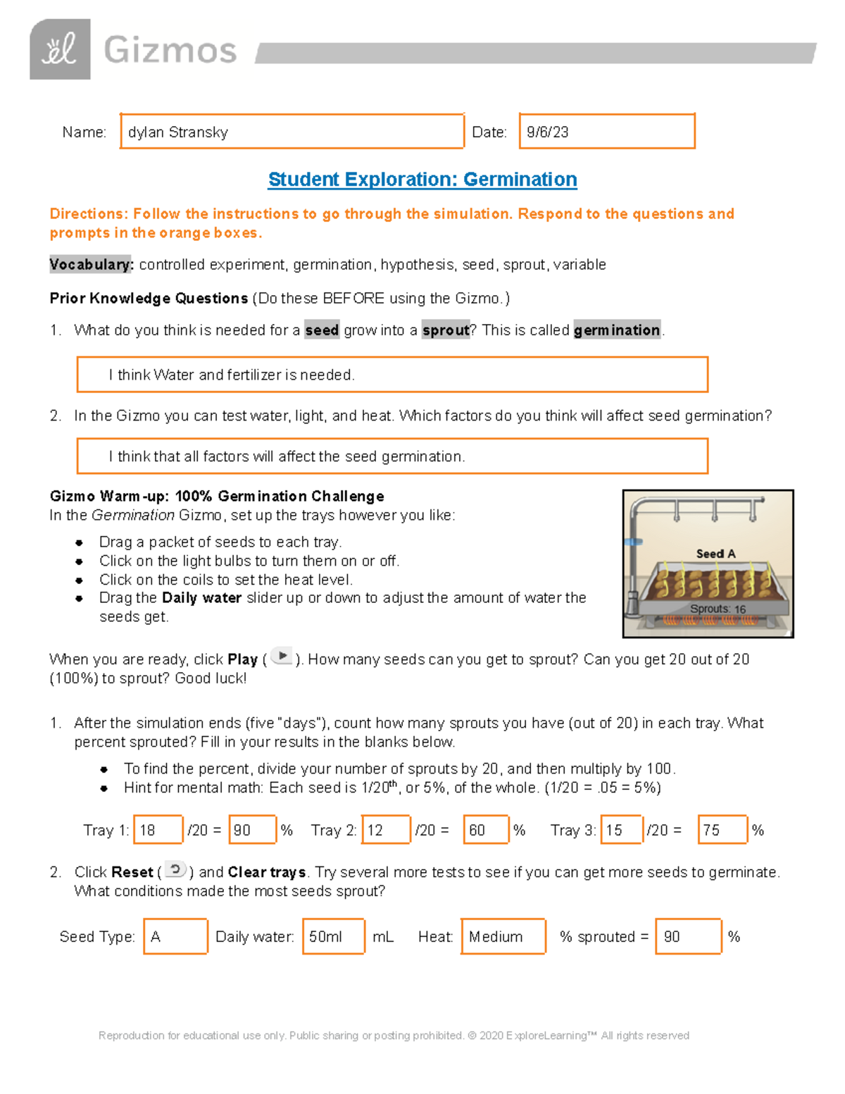 Dylan Stransky - Gizmo Germintaion Lab - 14097126 - Studocu