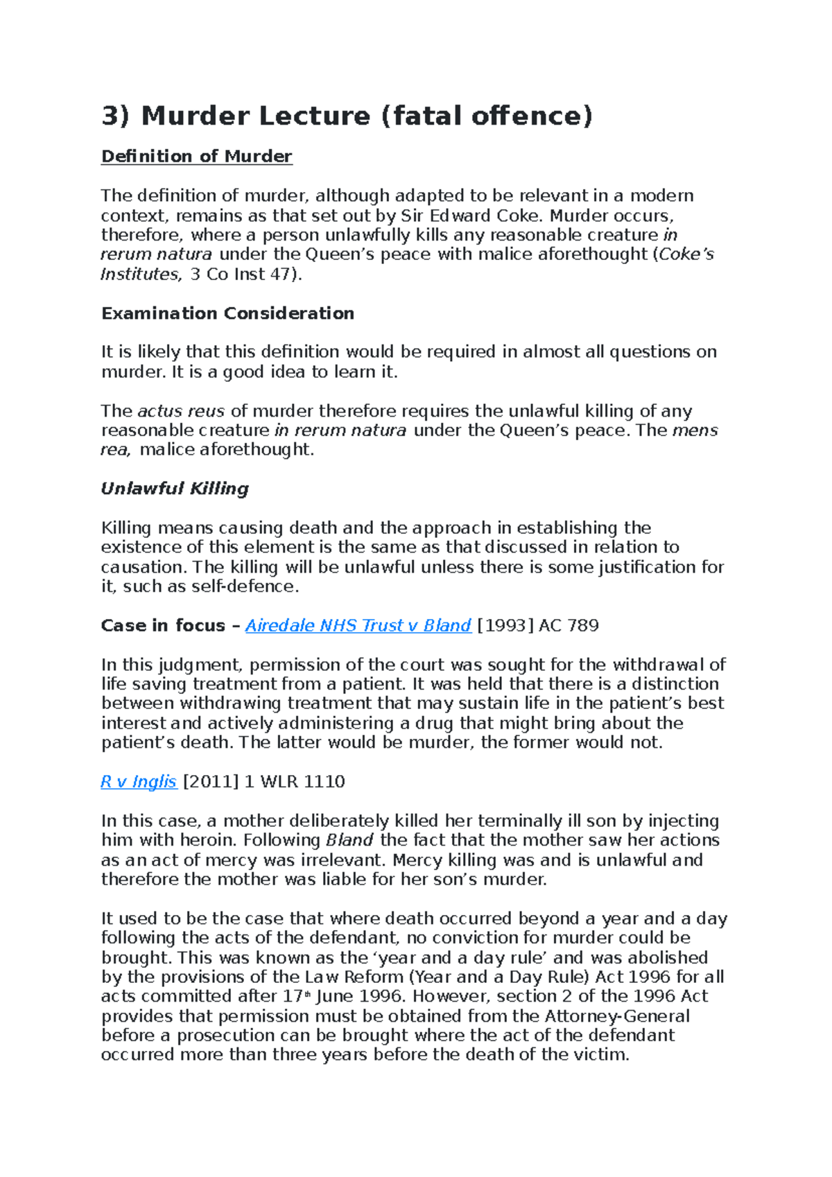 3) Murder Lecture (fatal offence) - 3) Murder Lecture (fatal ofence ...