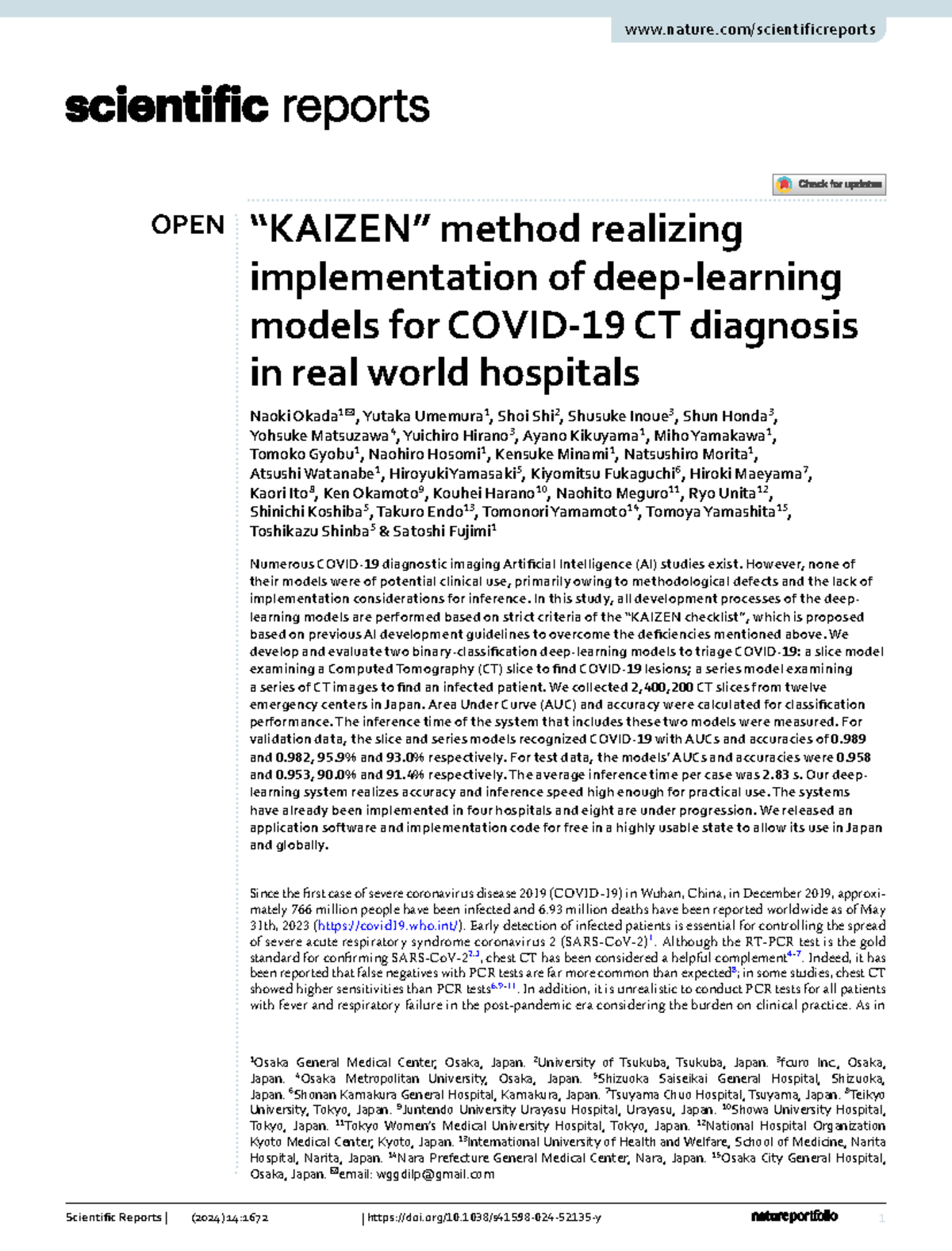 Kaizen” method realizing impl - 1 ol.:ȋͬͭͮͯͰͱͲͳʹ Scientific Reports | (2024) 14:1672 | - Studocu