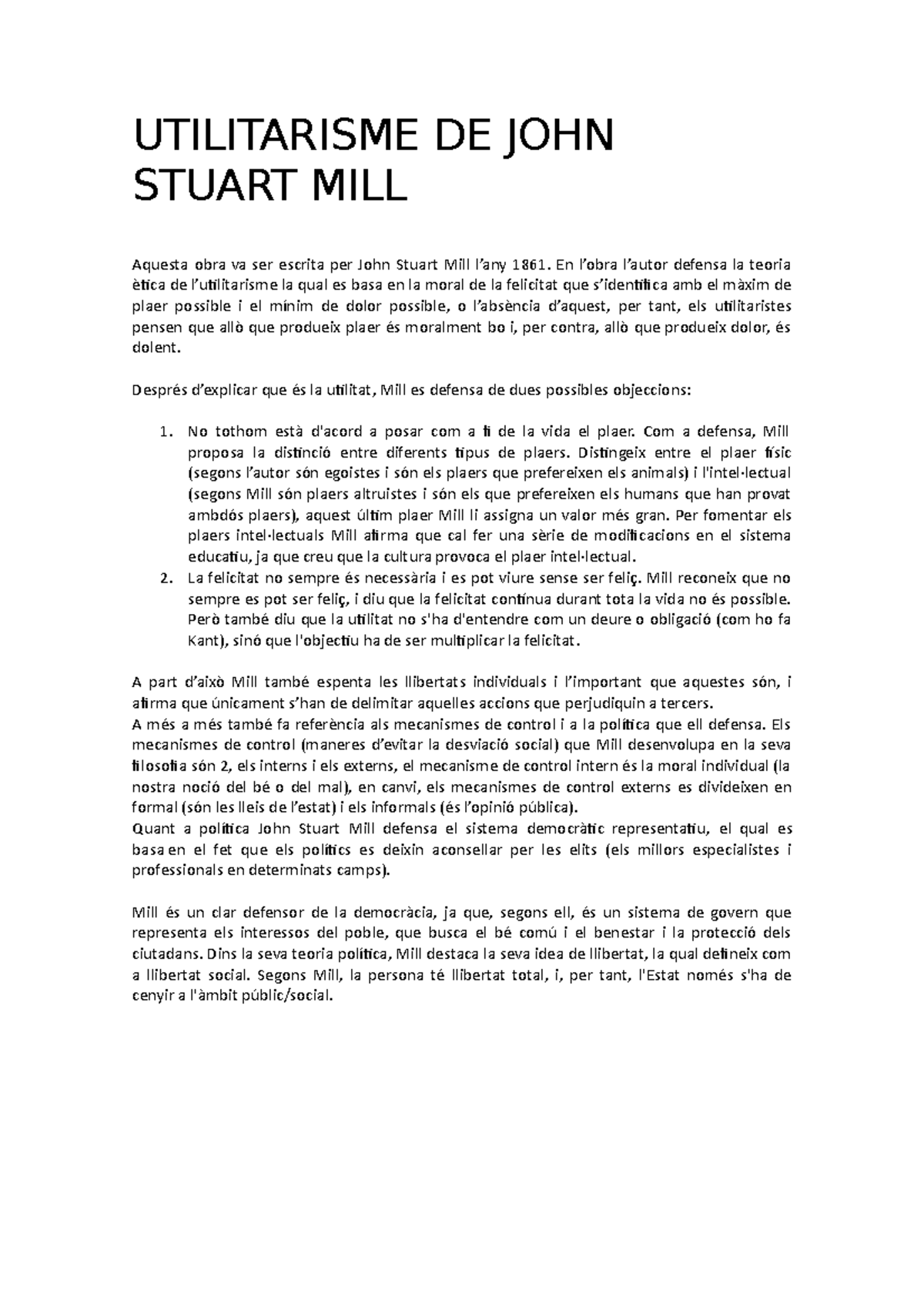 Utilitarisme DE JOHN Stuart MILL - UTILITARISME DE JOHN STUART MILL ...