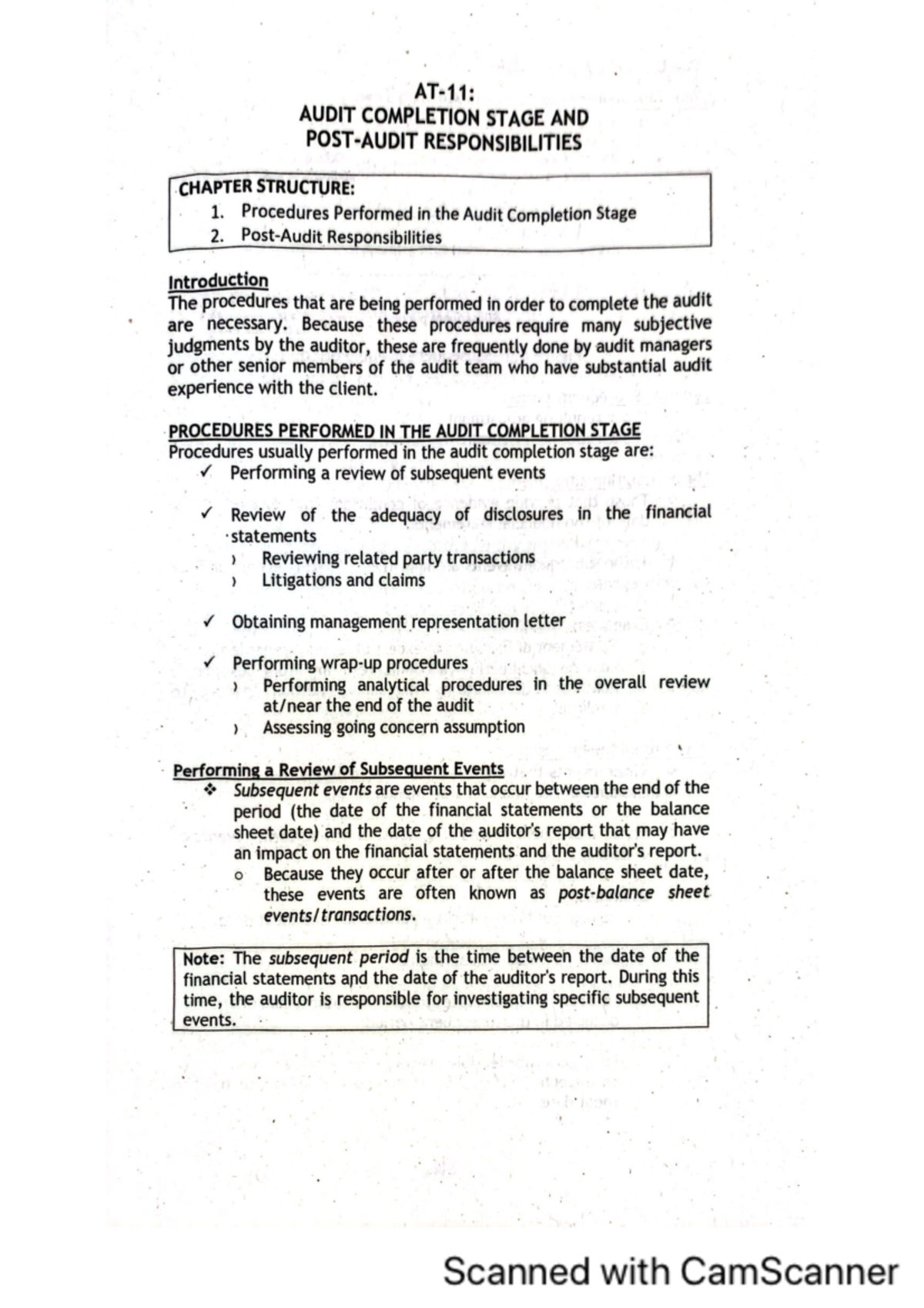 Audit Completion and Post-Audit - Bachelors of Accounting and Finance ...