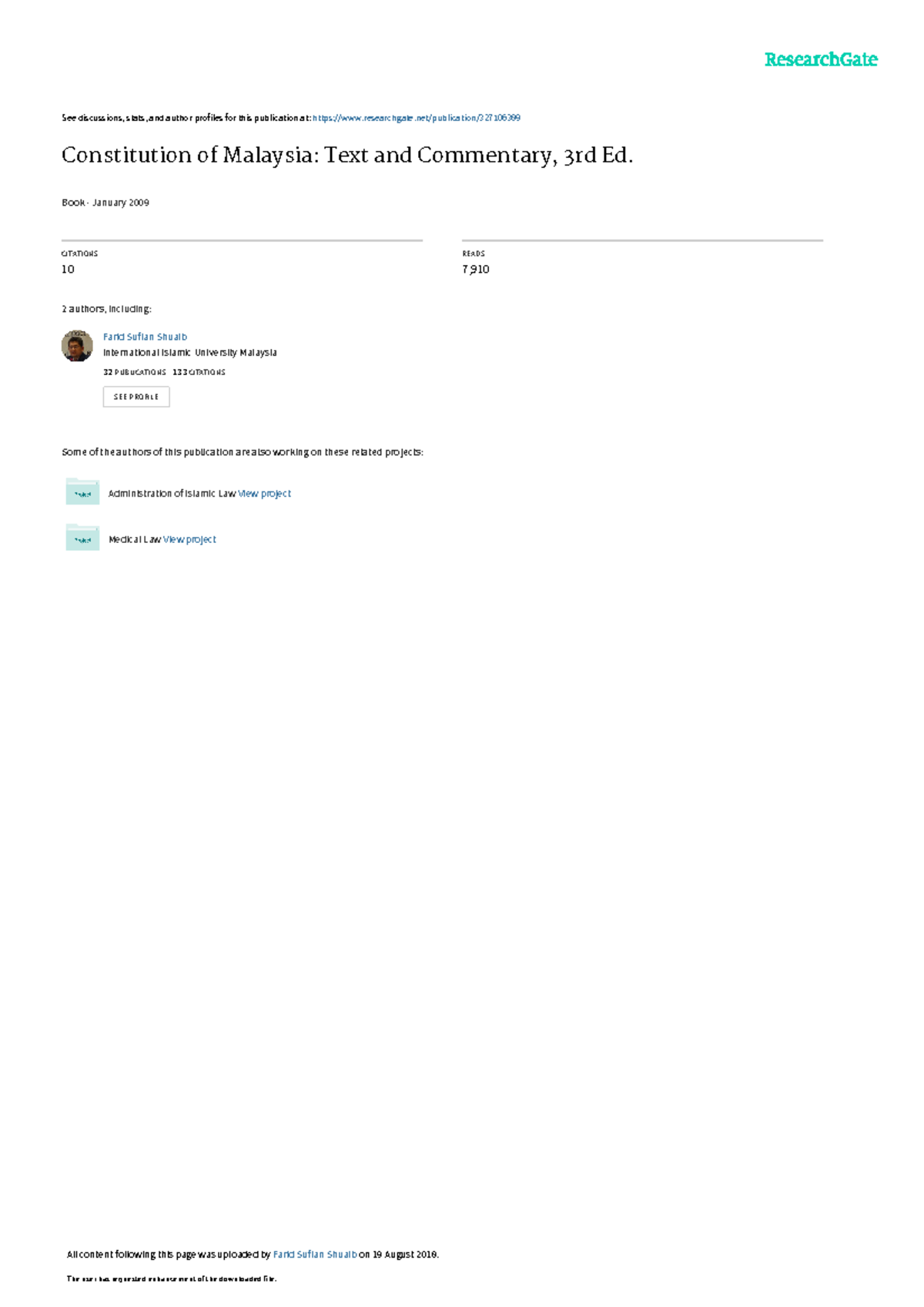 Book Constitutional Of Malaysia Text And Commentary 3rd Ed Cover Toc