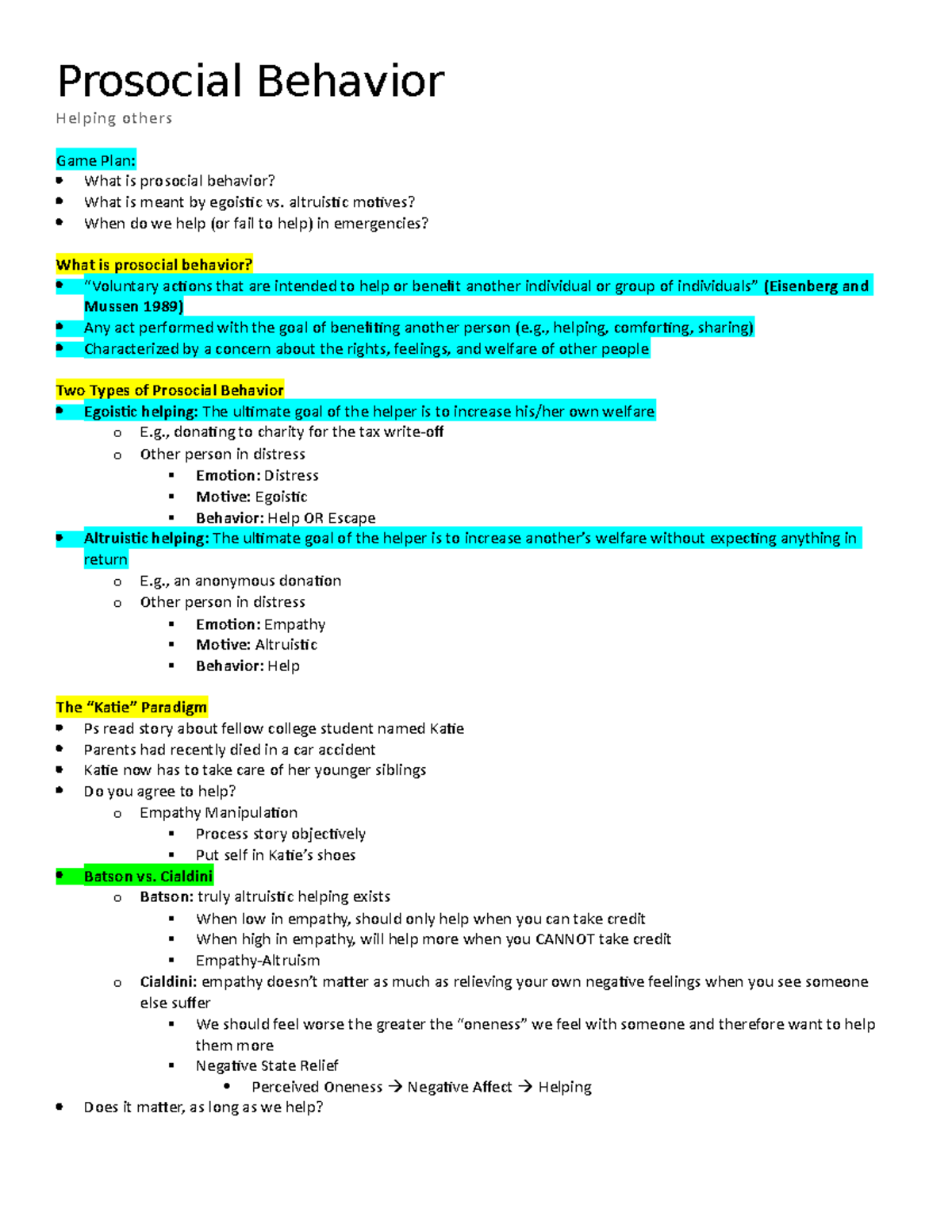 Prosocial Behavior - Lecture notes 11-17 - Prosocial Behavior Helping ...