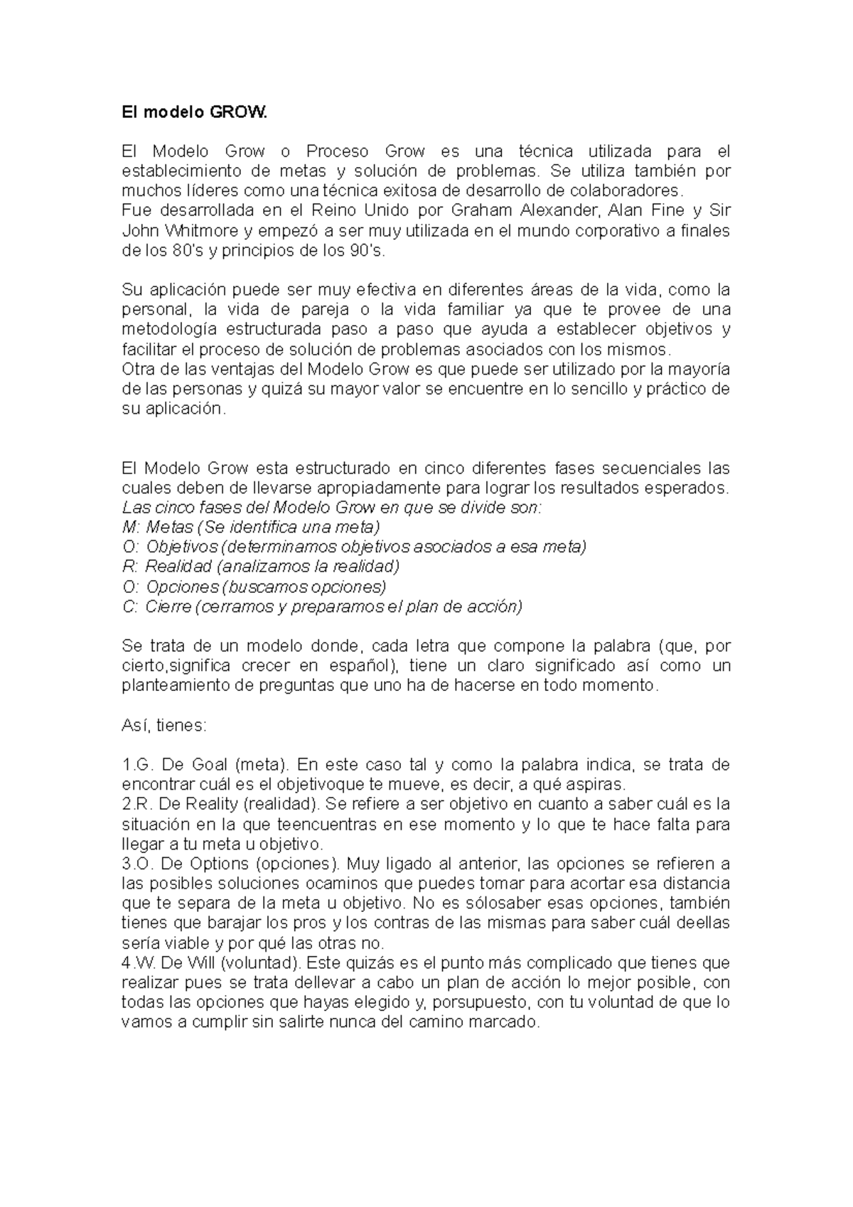 El modelo GROW - PROYECTO - El modelo GROW. El Modelo Grow o Proceso ...