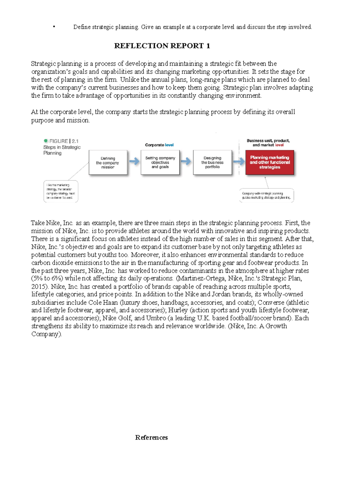 Reflection Report 1 - Define strategic planning. Give an example at a ...