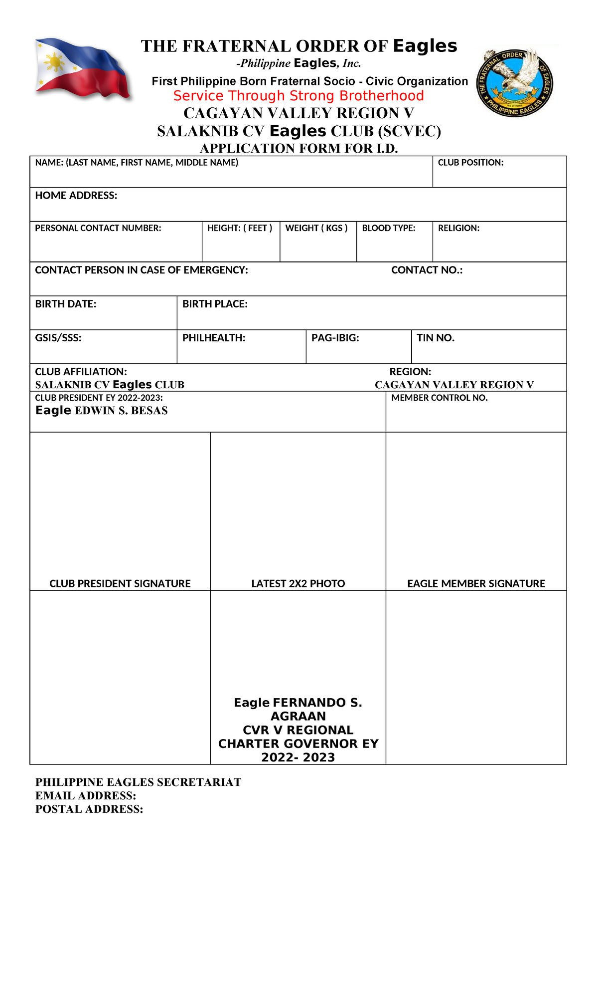 Scvec-Application-Form - THE FRATERNAL ORDER OF Eagles -Philippine Eagles, Inc. First Philippine ...