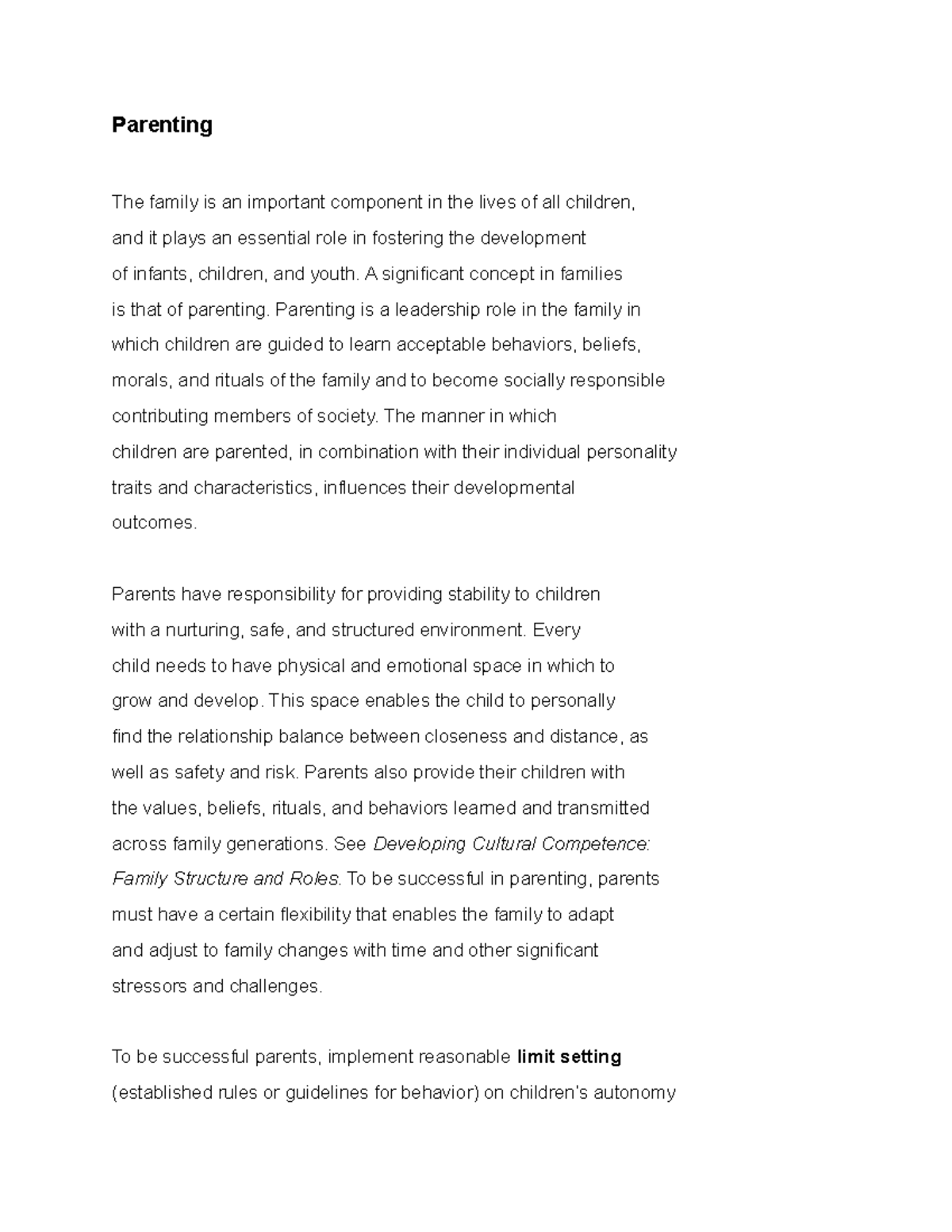 Parenting - Parenting The family is an important component in the lives ...