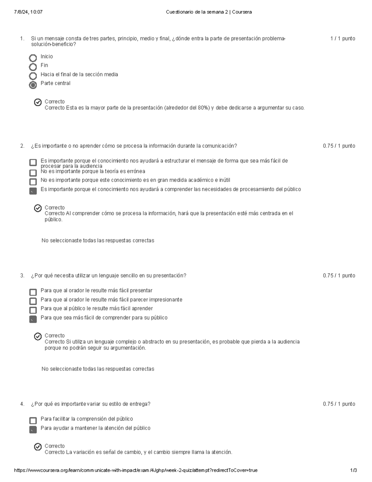 Cuestionario de la semana 2 Coursera - Si un mensaje consta de tres ...