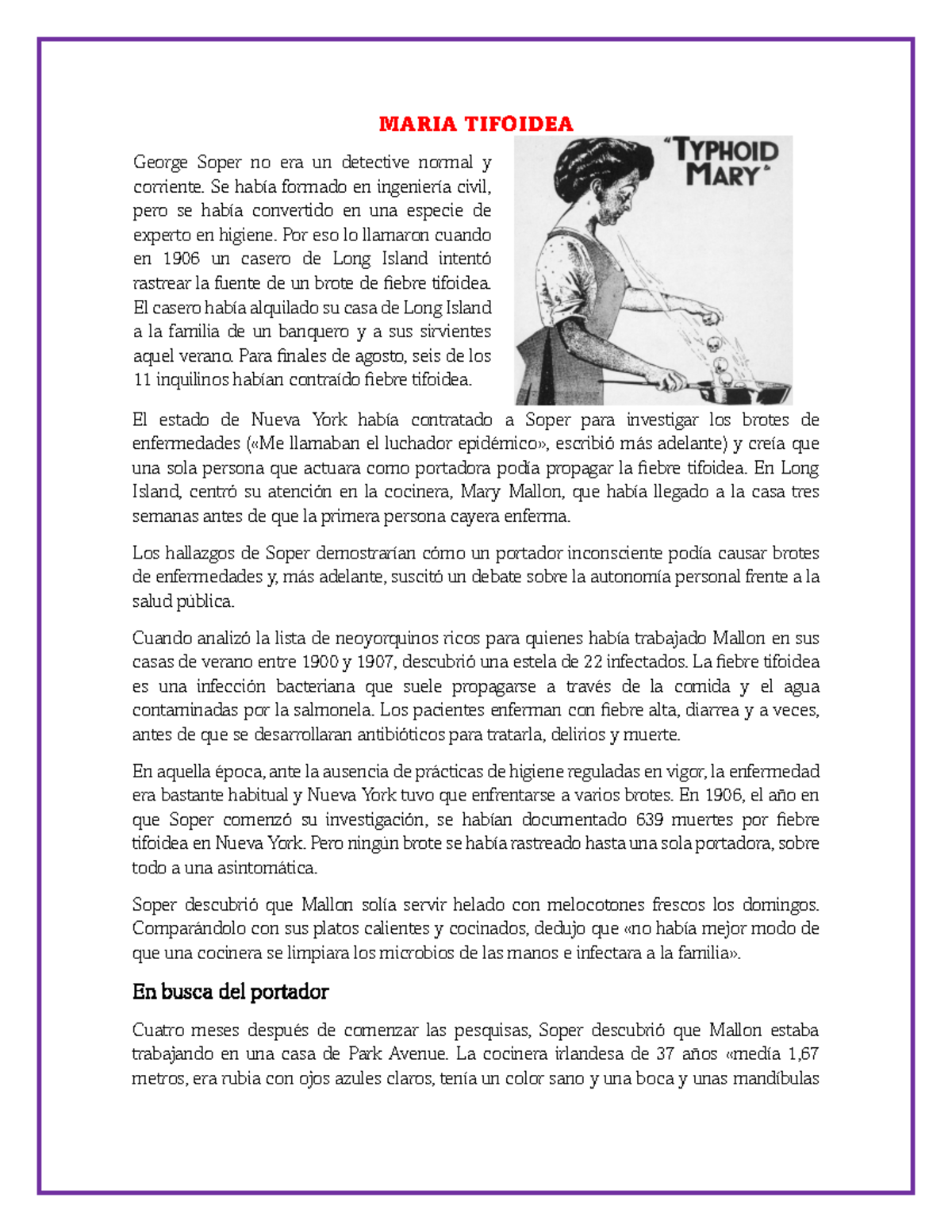 María tifoidea - MARIA TIFOIDEA El estado de Nueva York había ...