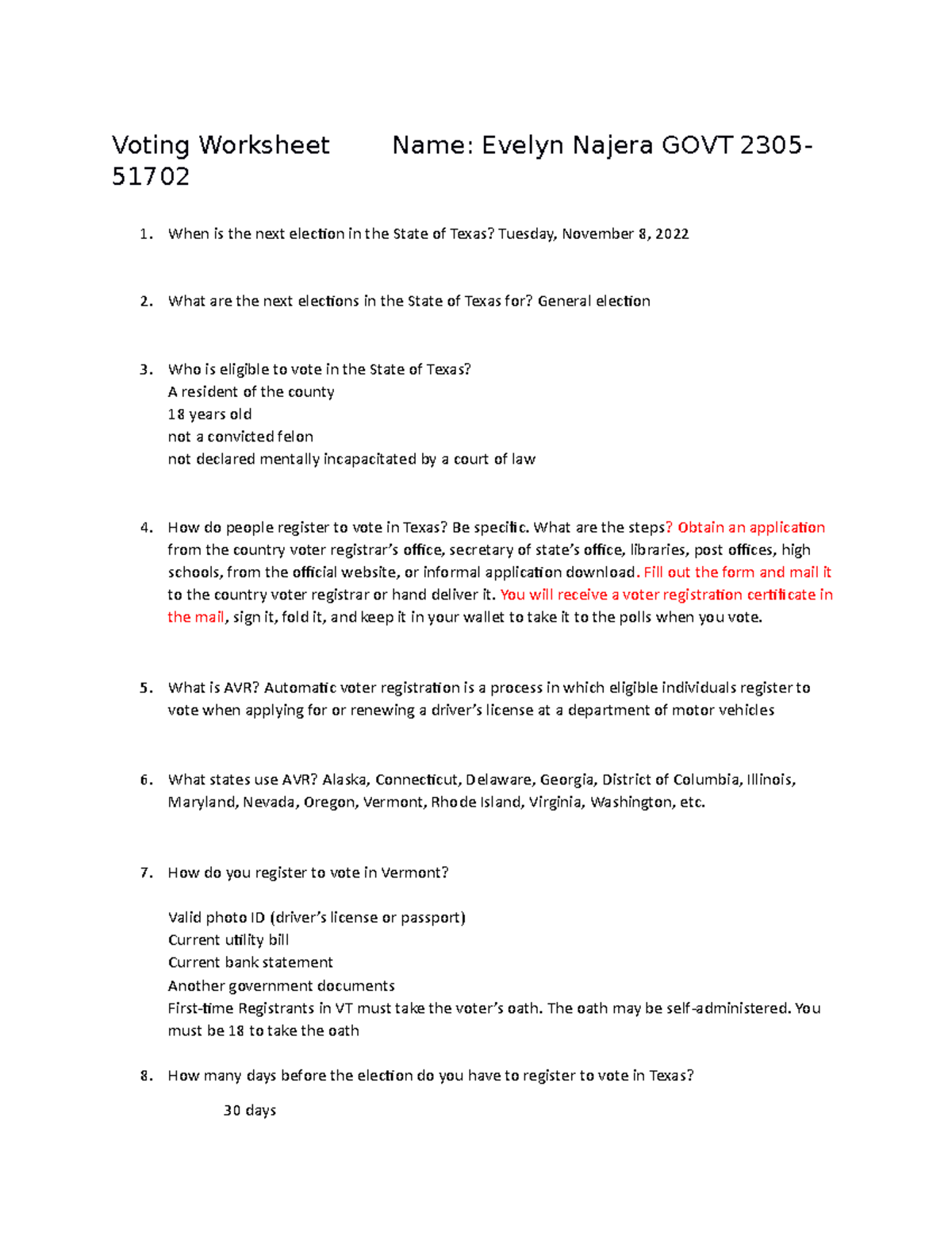 Texas Govt Voting Worksheet - online - Voting Worksheet Name: Evelyn ...