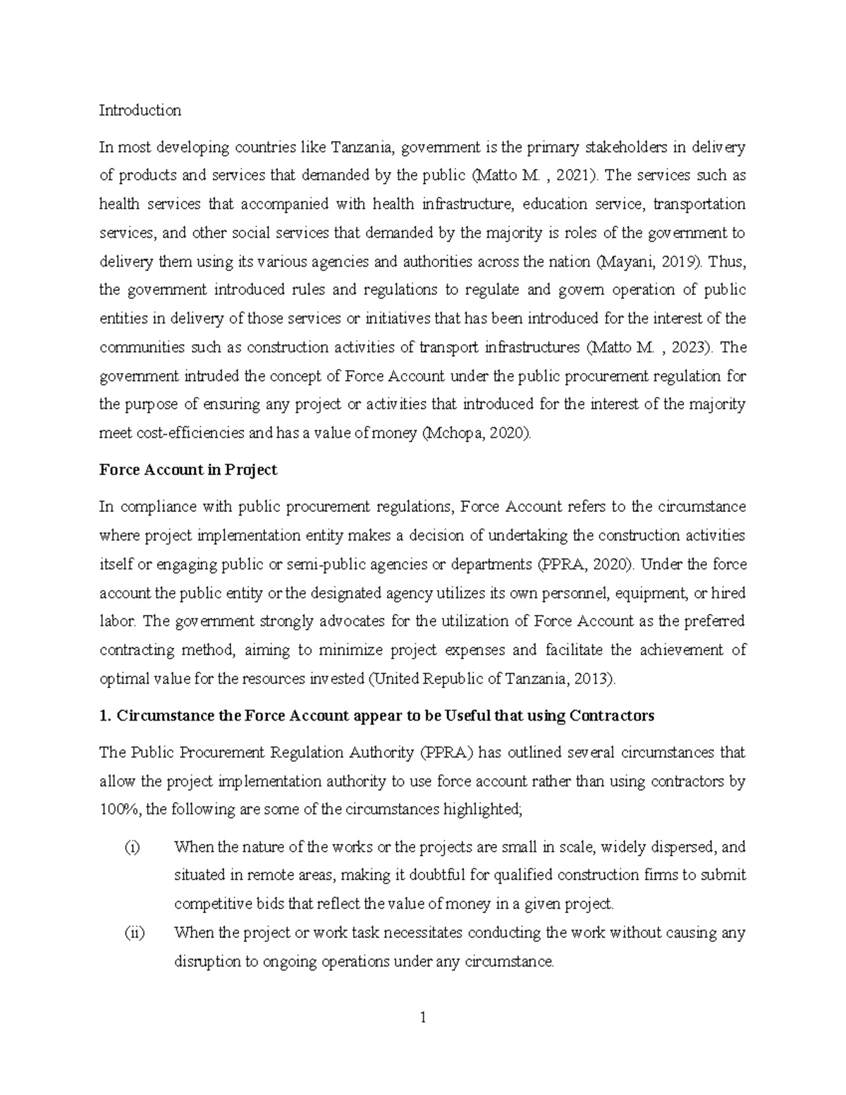 Force Account Implementation - Introduction In most developing ...