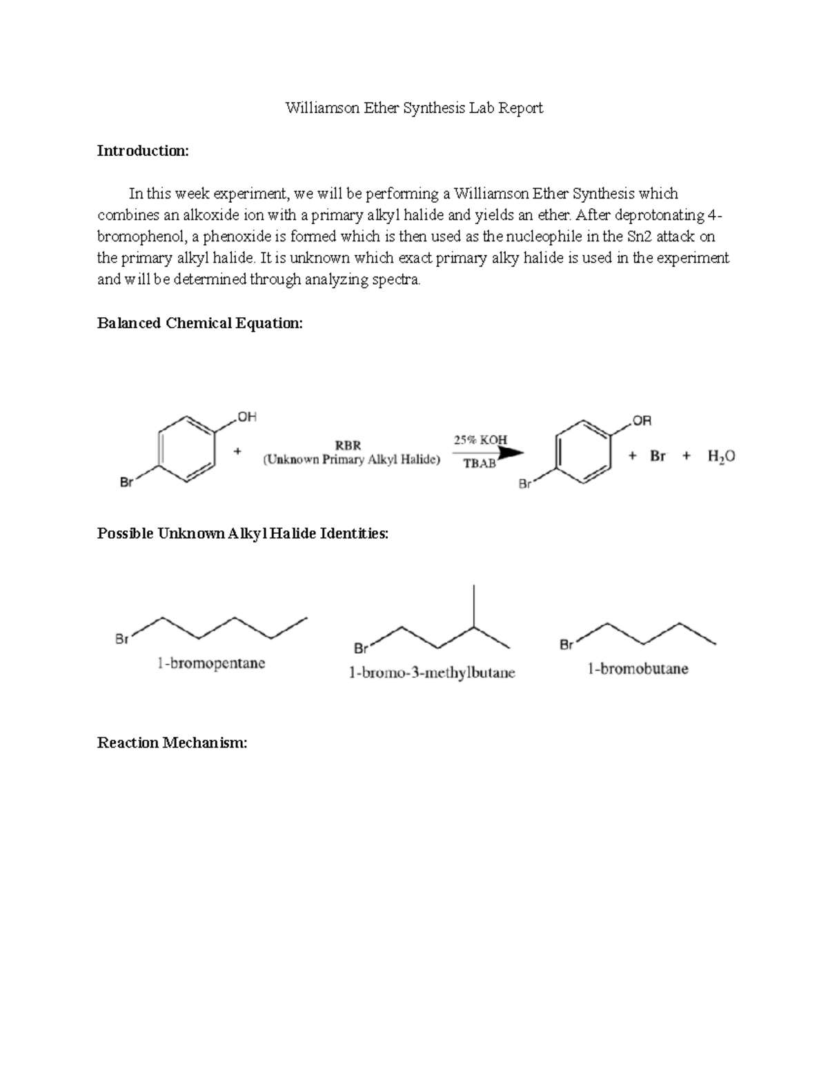 2212L- Williamson Ether Synthesis - Williamson Ether Synthesis Lab ...