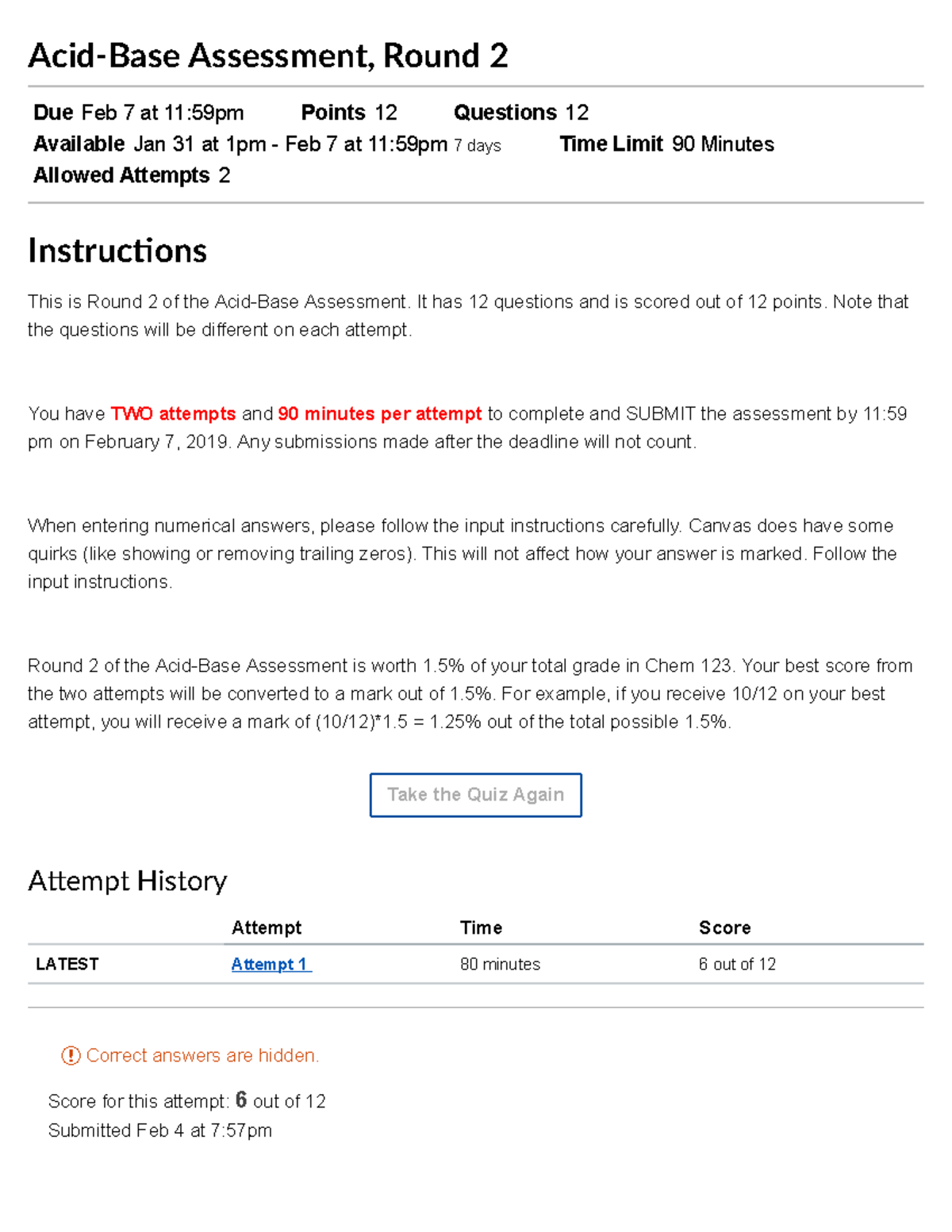Acid base assessment - Quiz - Acid-Base Assessment, Round 2 Due Feb 7 ...