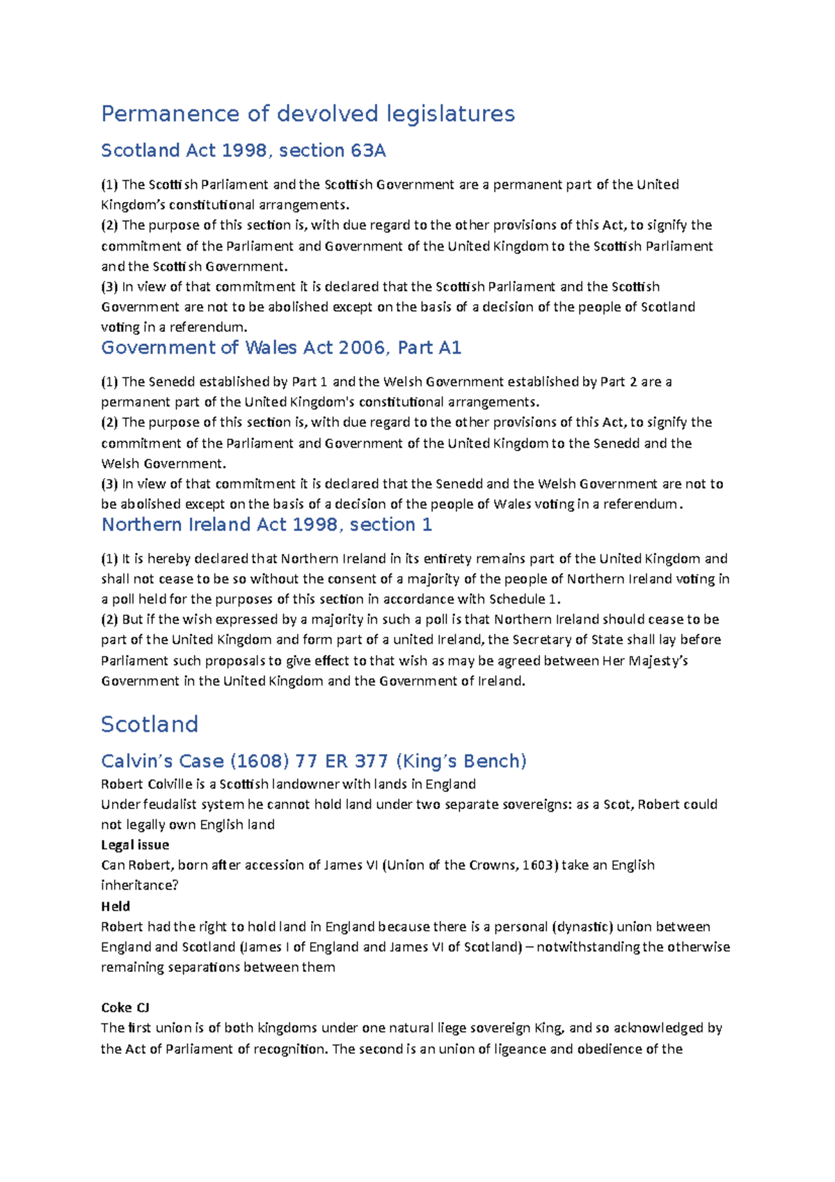 Devolution cases - n/a - Permanence of devolved legislatures Scotland Act 1998, section 63A (1 ...