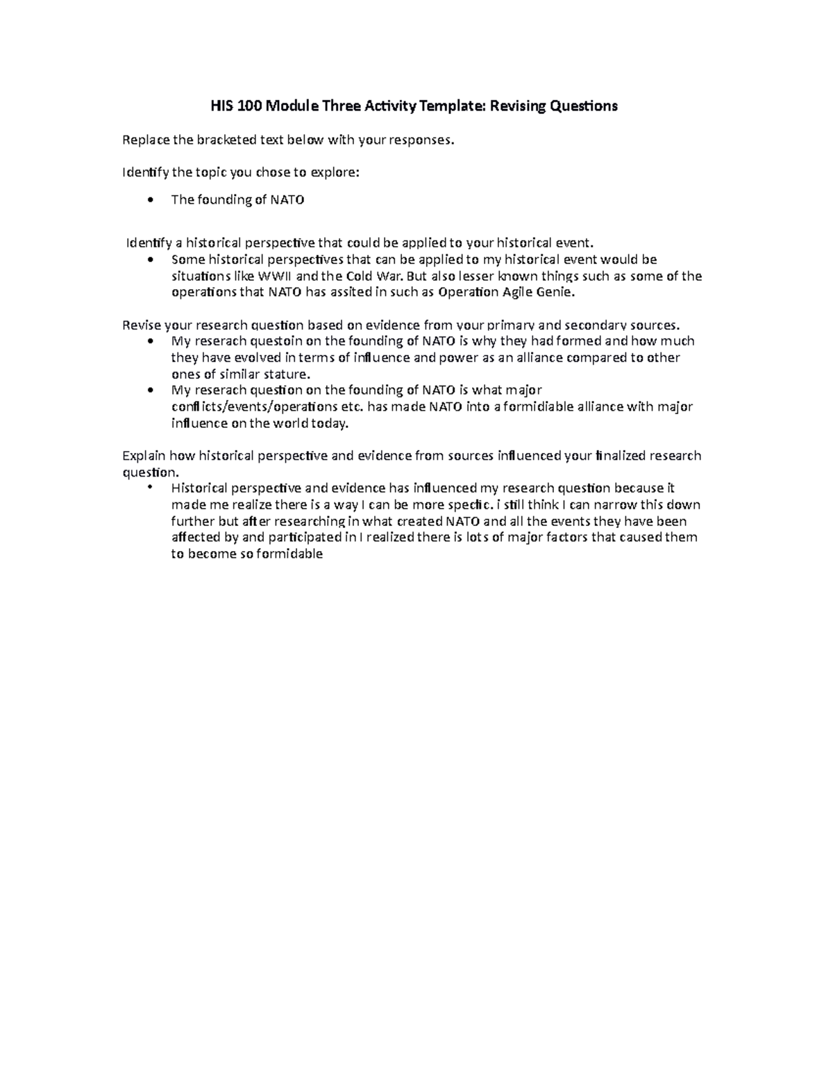 HIS 100 Module Three Activity Revising Questions Template - HIS 100 ...
