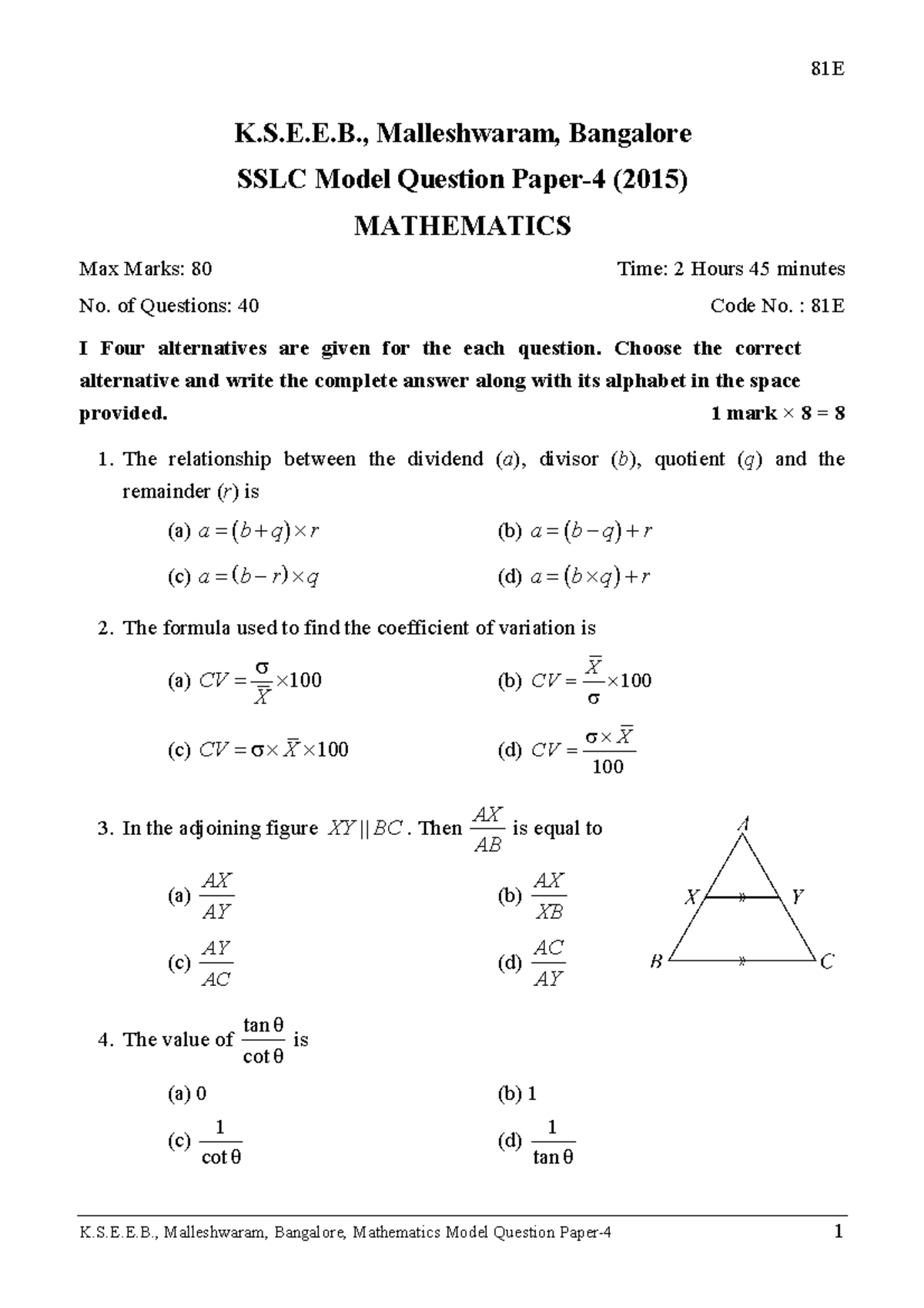 mathematicslololo - K.S.E.E., Malleshwaram, Bangalore SSLC Model ...