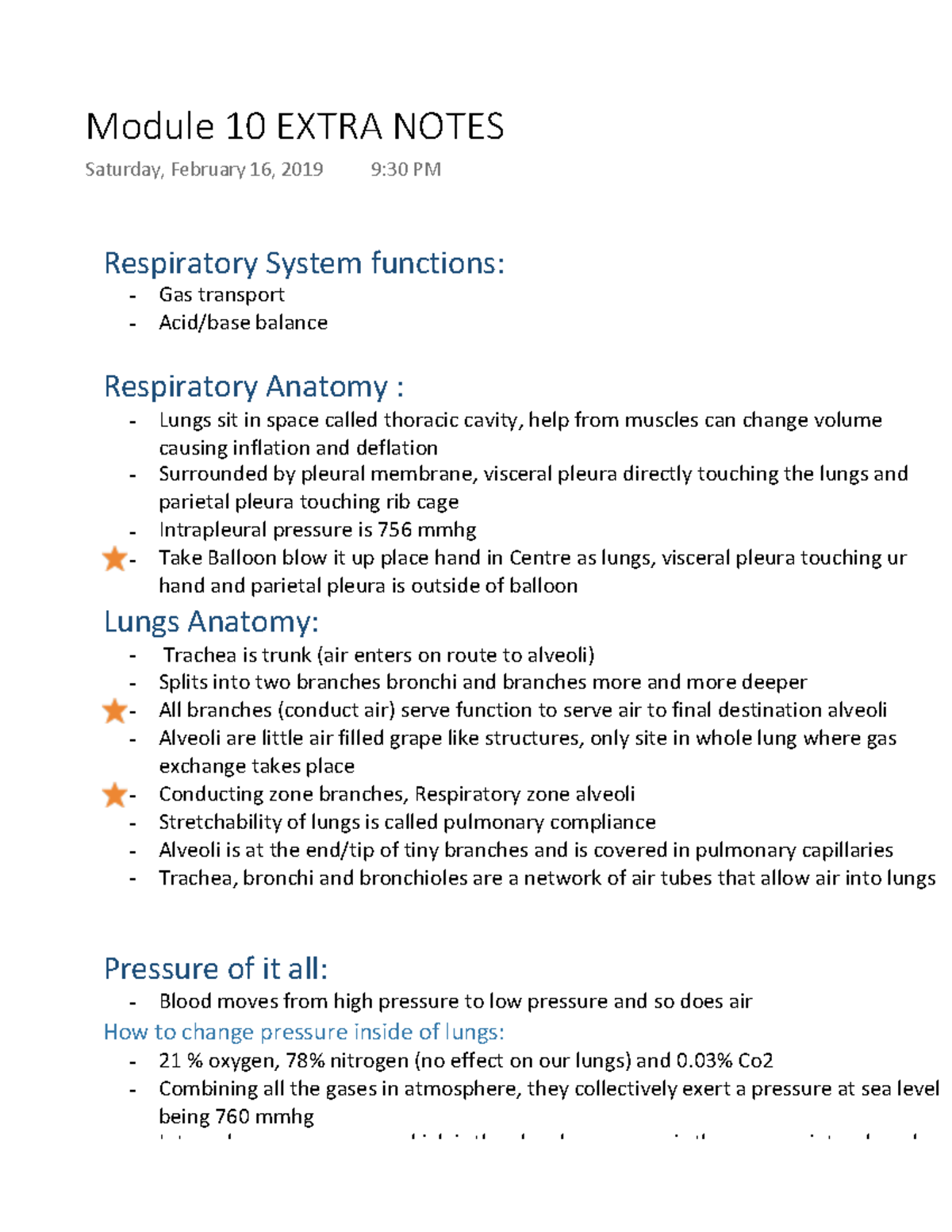 Module 10 Extra Notes - Warning: TT: undefined function: 32 Respiratory ...