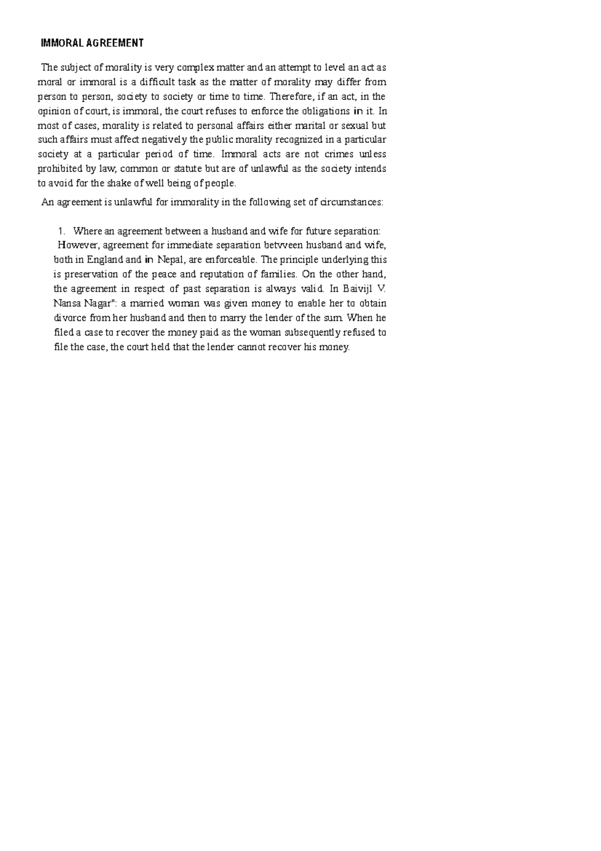 Ocrx9-cy3vf - Lecture notes 1 - IMMORAL AGREEMENT The subject of ...