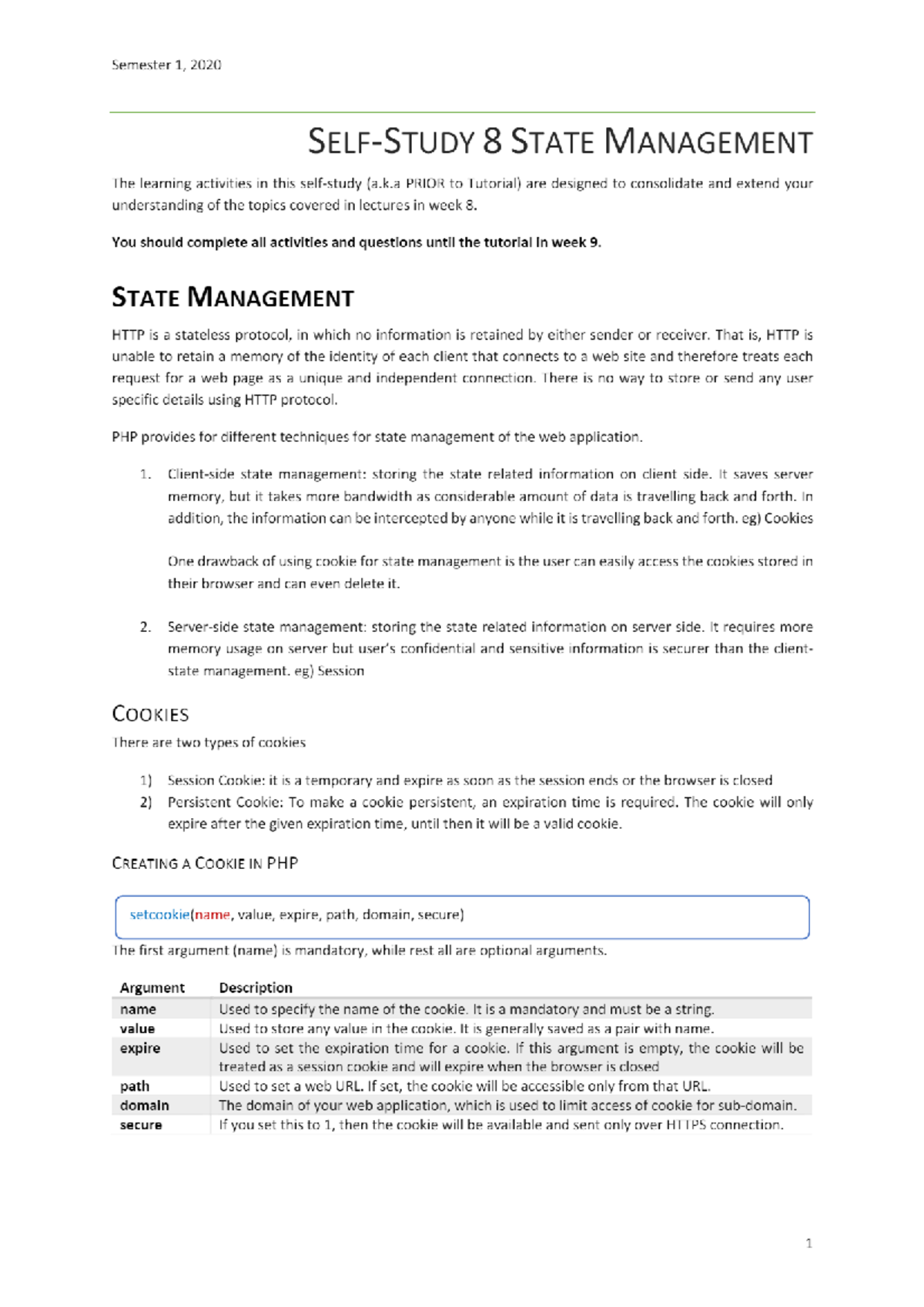 SS8 State Management - KIT502 Web Development - K7I - UTAS - Studocu