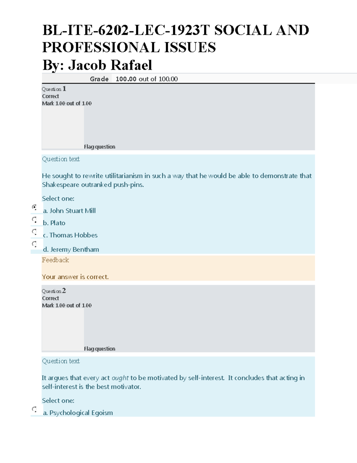 Toaz - QWE - PROFESSIONAL ISSUES By: Jacob Rafael Grade 100 out of 100 ...