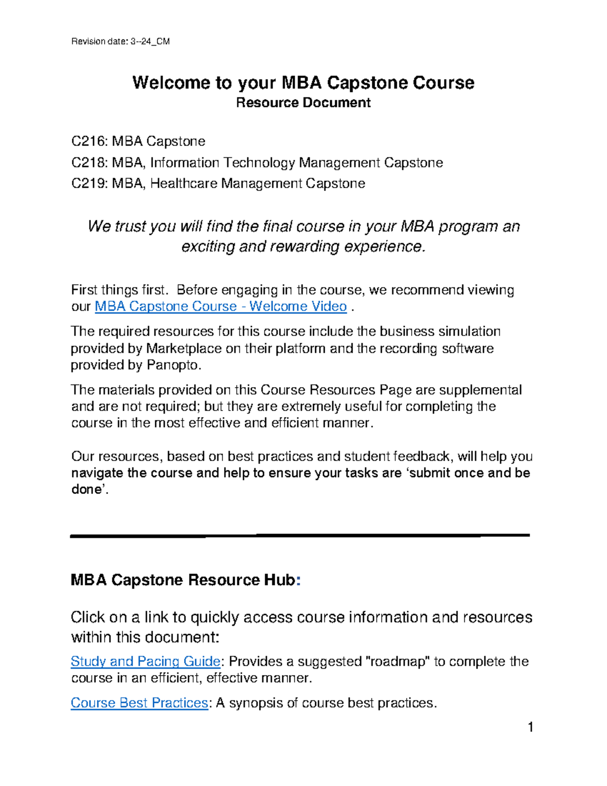 MBA Capstone Resource Doc Mar-2024 - Welcome to your MBA Capstone ...