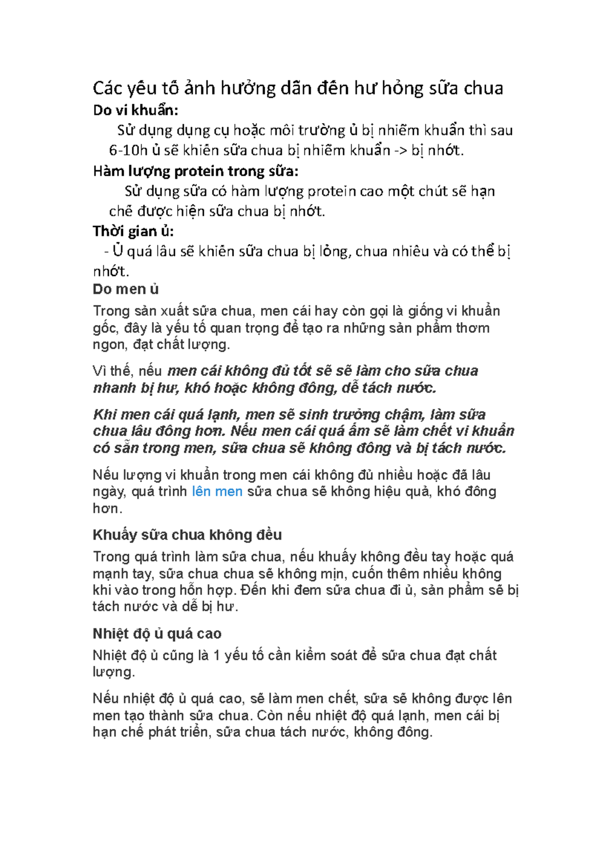 Các yếu tố ảnh hưởng dẫn đến hư hỏng sữa chua - Các yếếu tốế ảnh h ưởng dẫẫn đếến h ư h ng s a ...