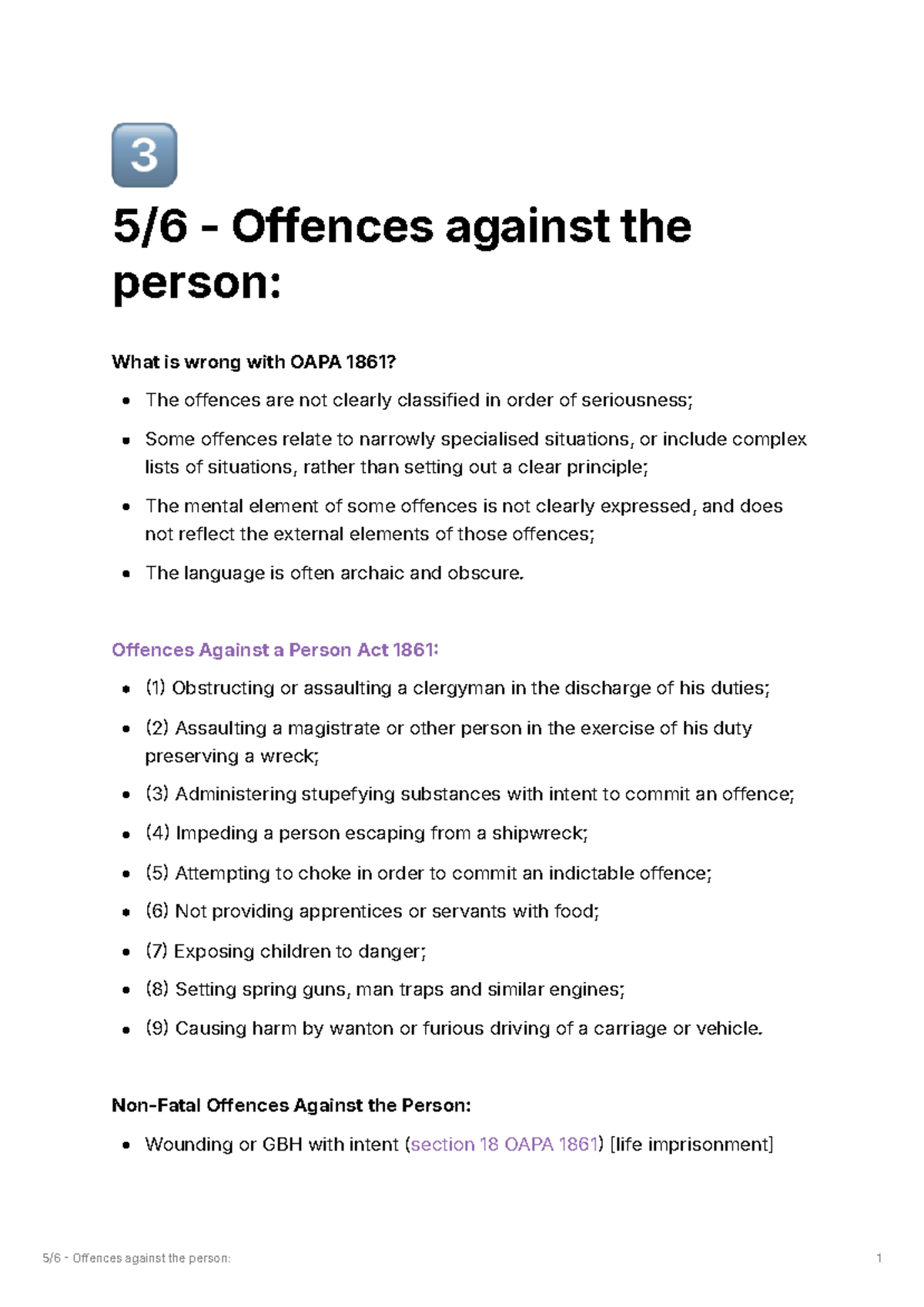 Unit Three - Offences Against the Person - 󾠰 5/6 - Offences against the ...