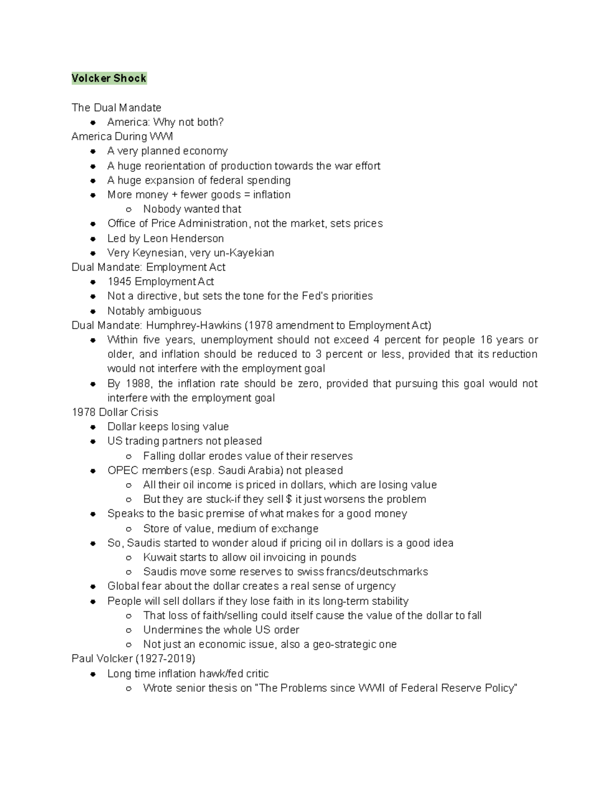 ISS 315 copy 6 - ISS 315 Lecture Notes - Volcker Shock The Dual Mandate ...