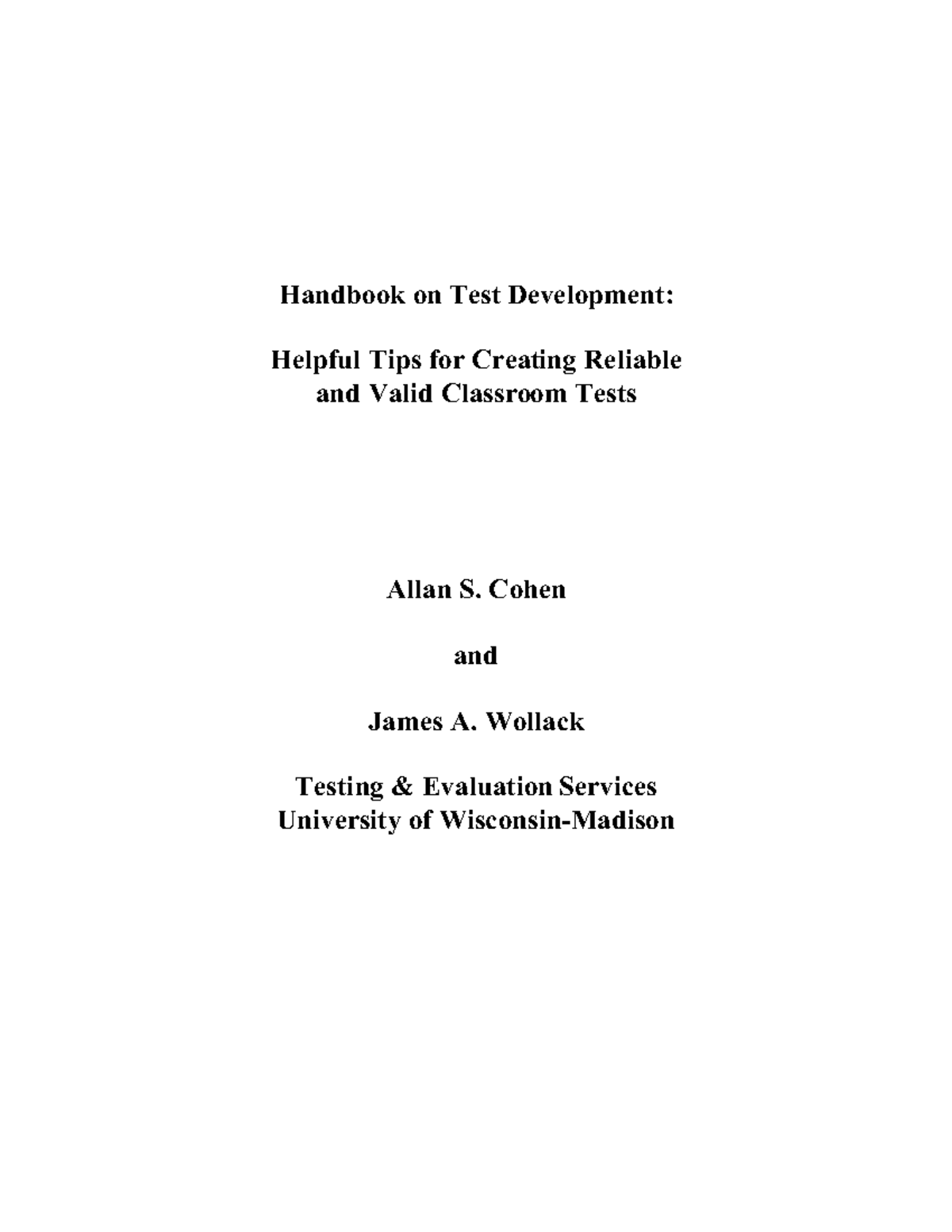 Handbook on Test Construction - Handbook on Test Development: Helpful ...