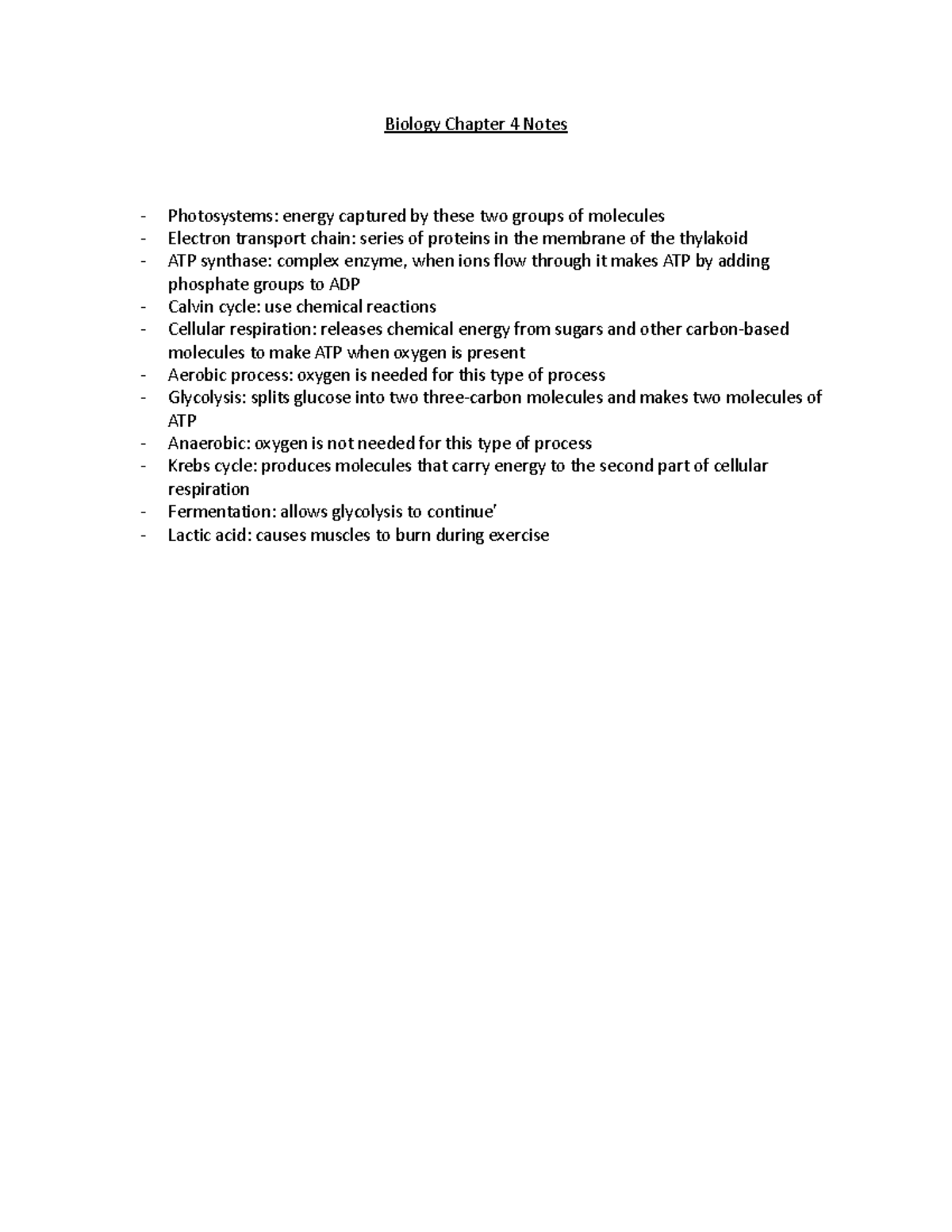 Biology Chapter 4 Notes - Biology Chapter 4 Notes Photosystems: energy ...